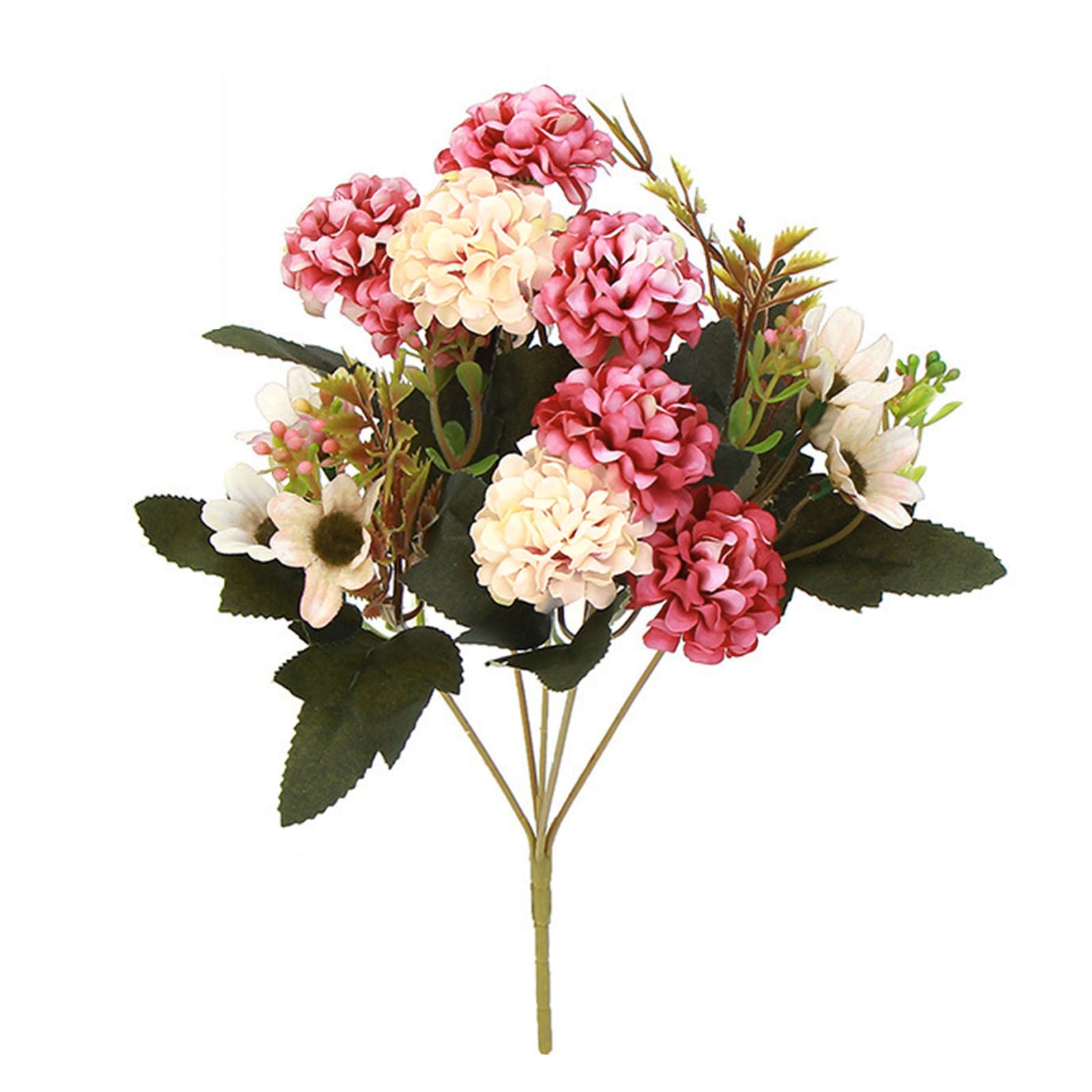Artificial Hydrangea Flowers Silk Bouquet Faux White Hydrangea Floral ...