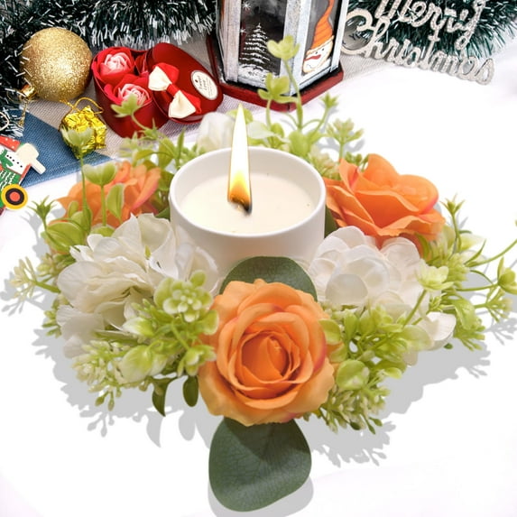 Artificial Hydrangea Rose Candle Holder Wreath, Table Centerpiece Decor ...