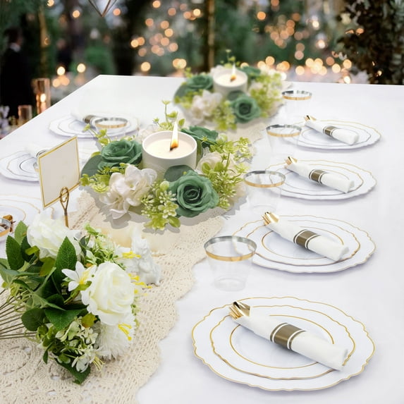 Artificial Hydrangea Rose Candle Holders Wreath, Christmas Table Decor ...