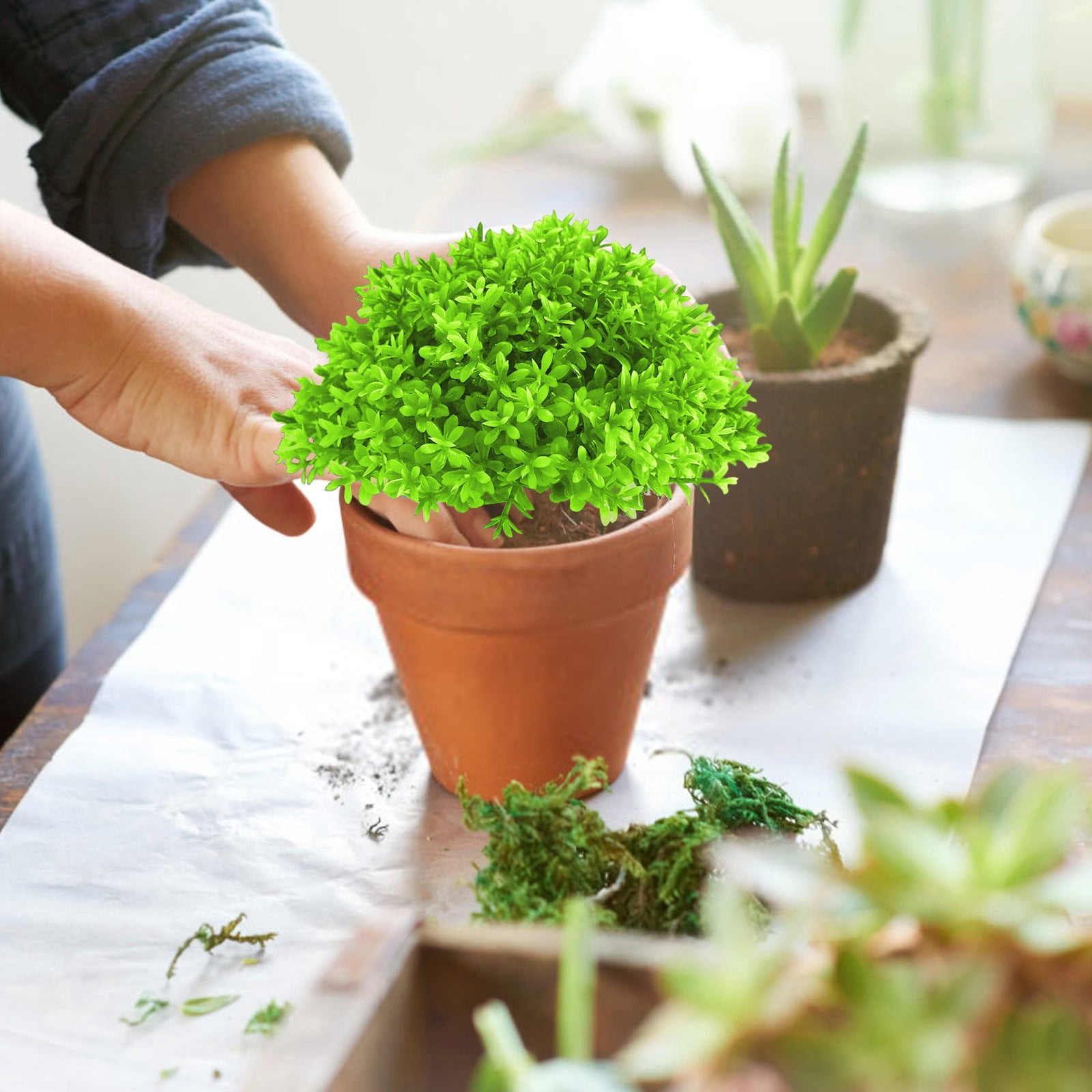 Artificial Indoor Potted Fake Grass | Realistic Plastic Greenery ...