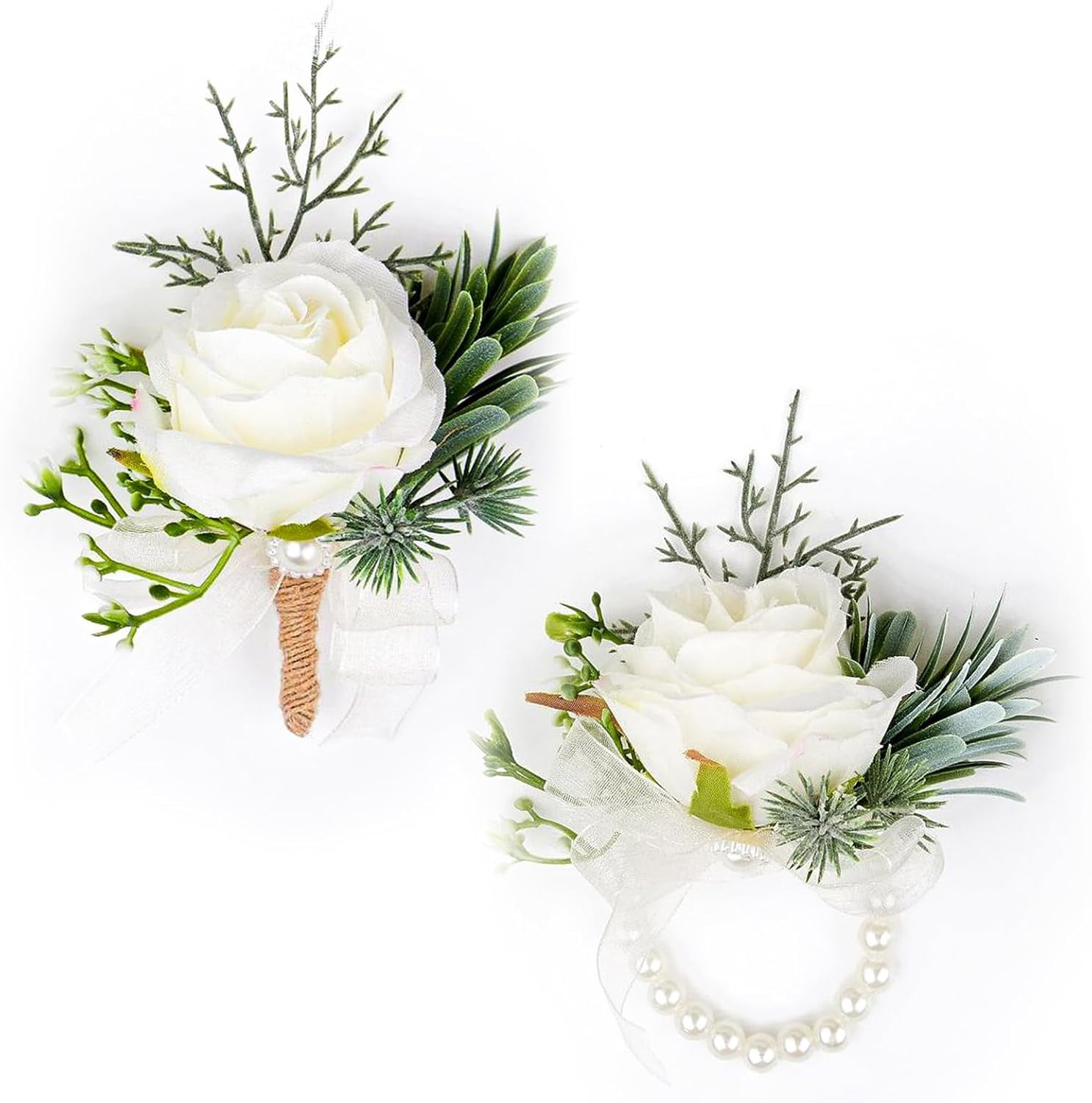 Artificial Ivory Rose Wrist Corsage, Wedding Boutonniere, Groom Brides ...