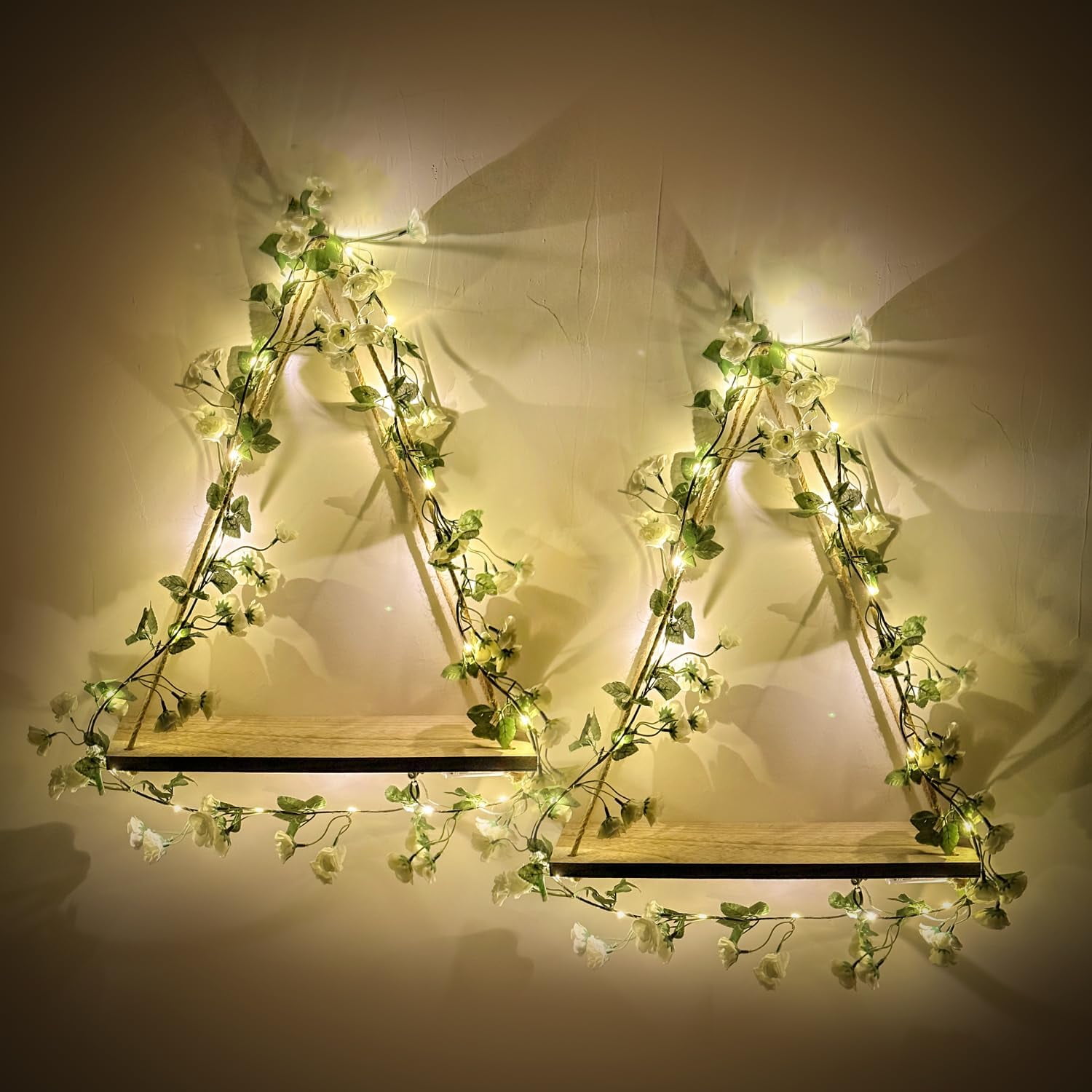 Artificial Ivy LED Lights with Wall Mounted Shelves, Wooden Hanging ...