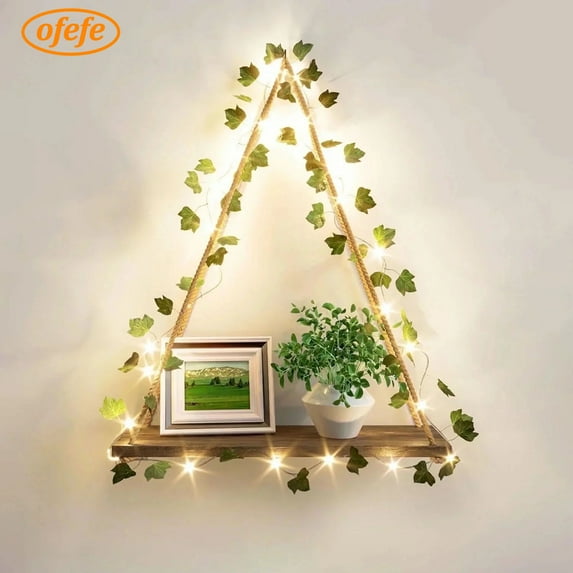 Artificial Ivy LED-Strip Wall Hanging Shelves, Macrame Shelf for ...