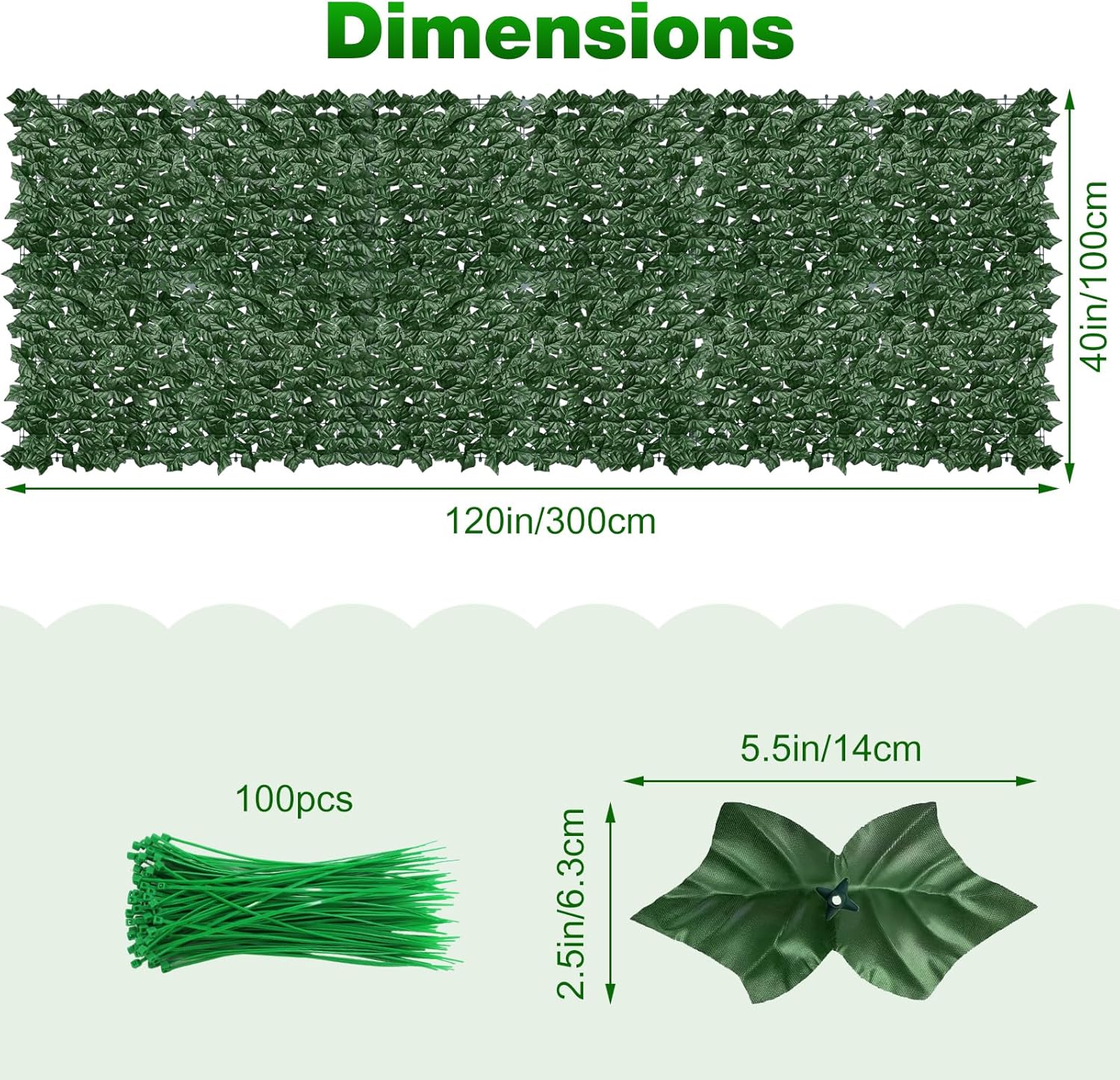 Artificial Ivy Privacy Fence Wall Screen, 40X120 in -Anti Faux Greenery ...