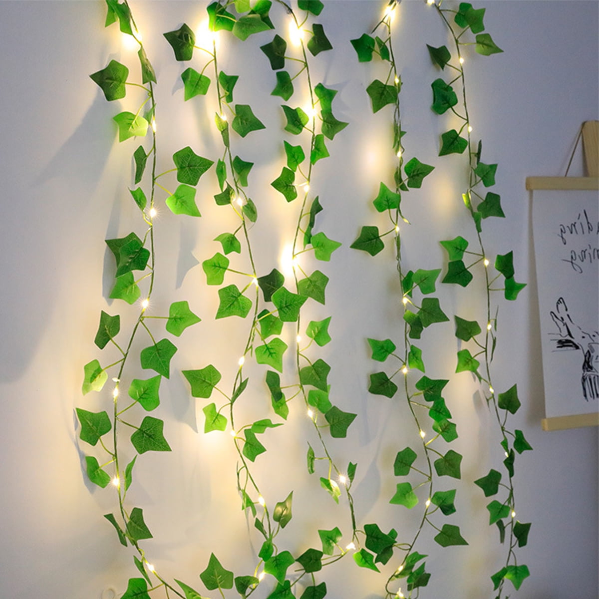 Artificial Ivy Vine with 100 LED Light Leaf Wall Faux Vines Leaves ...