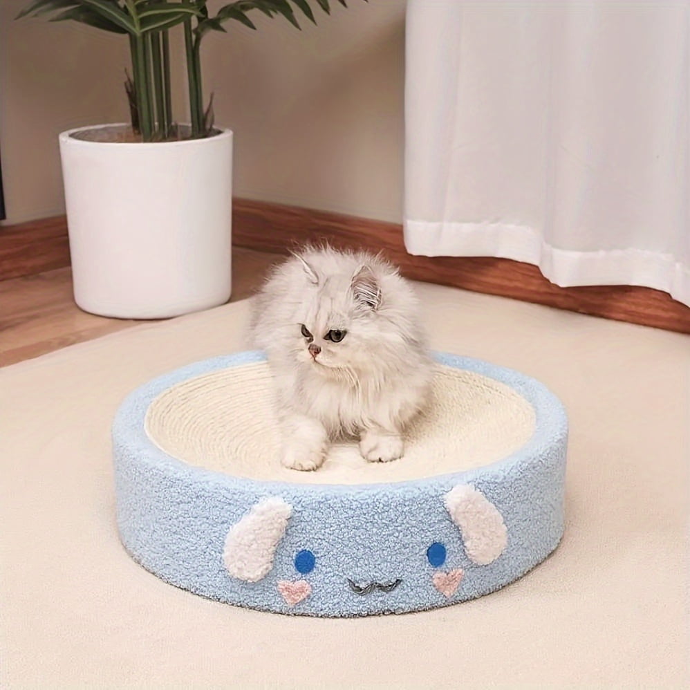 Artificial Jade Round Cat Scratching Post & Bed - Durable Canvas Pet ...