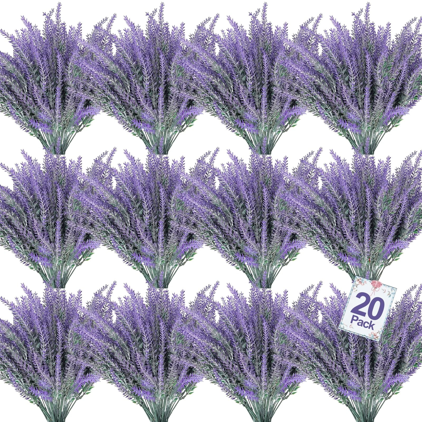 Artificial Lavender Flowers 20 Bundles UV Resistant Faux Plants for Outdoors, Home Porch Window ...
