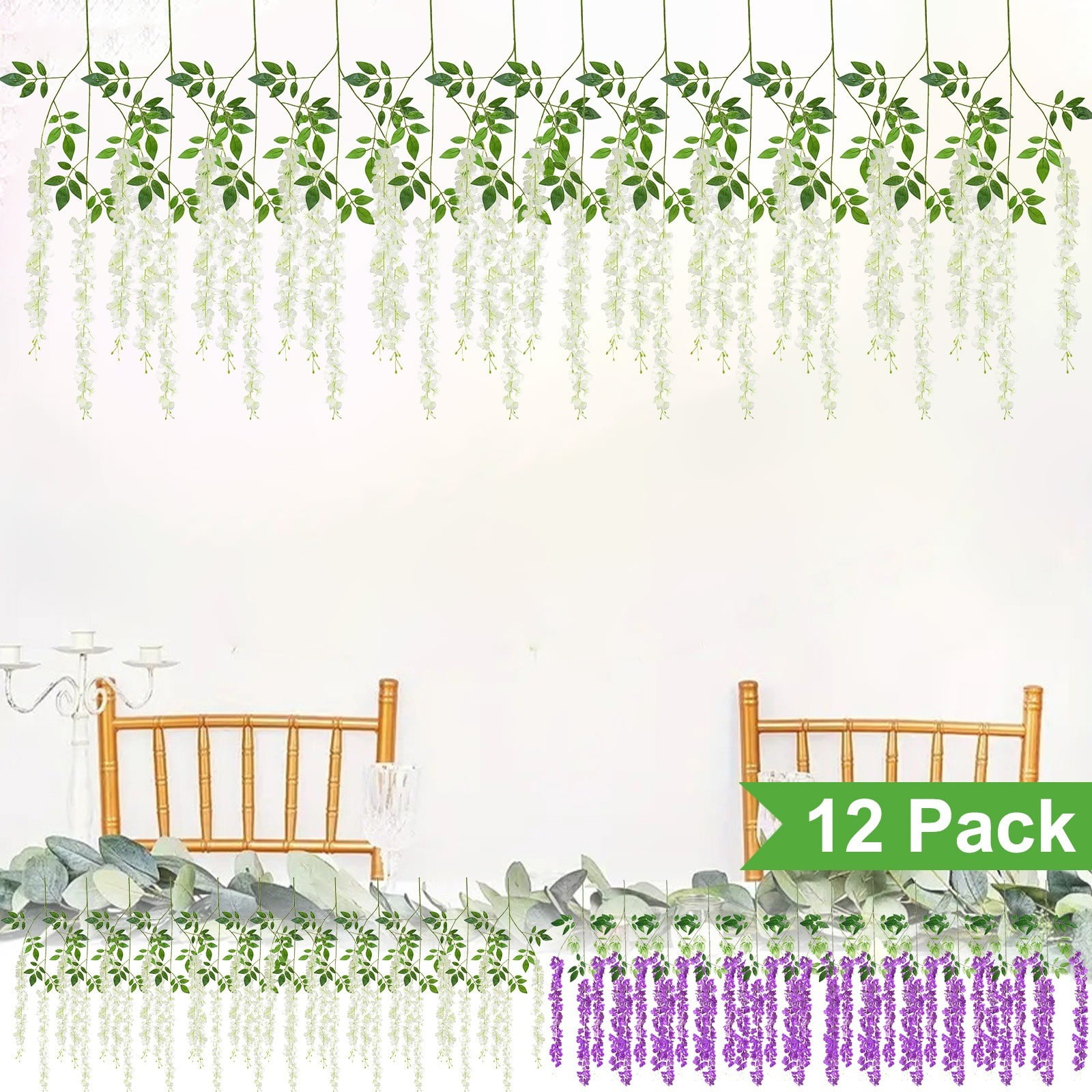 Artificial Leaf Garland 24FT Pack of 12 | Lifelike Simulation Rattan ...