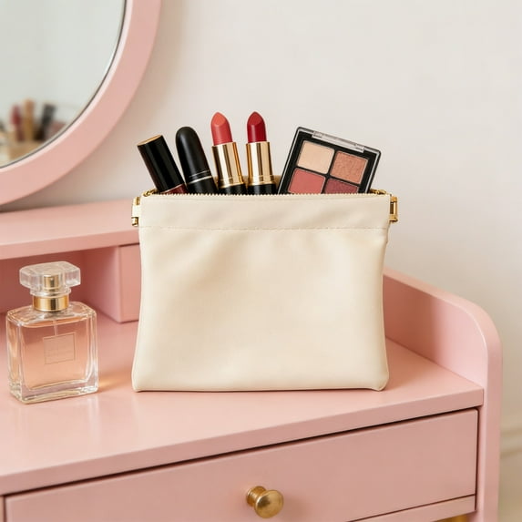 Artificial Leather Cosmetic Bag | Waterproof Zipper-Free Pinch Closure ...