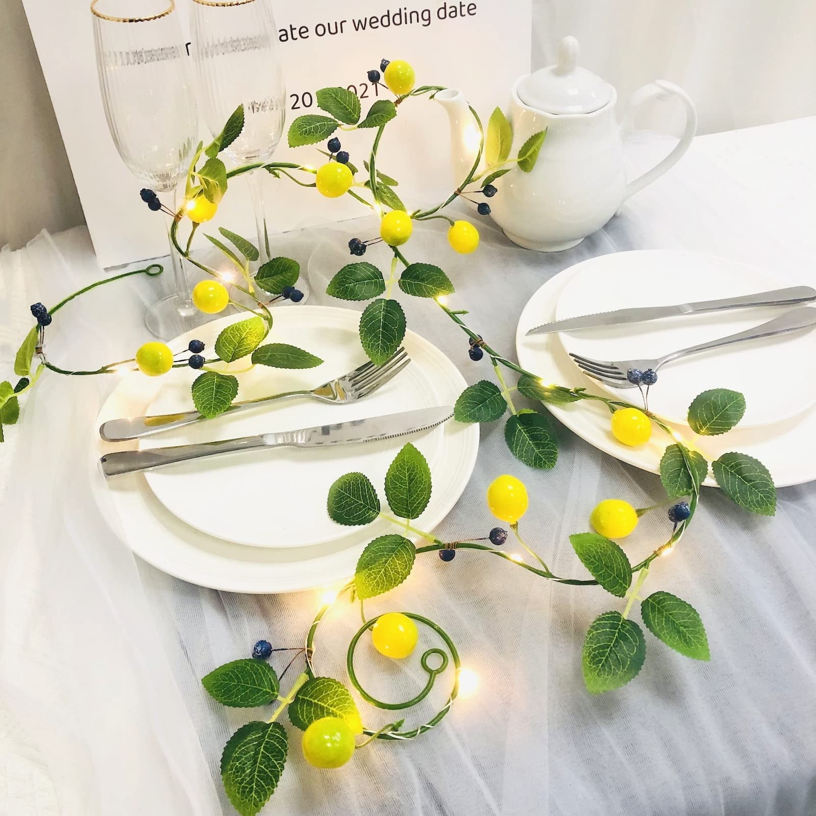 Artificial Lemon Blueberry Garland,Fake Lemon Vine Plants Faux Fruit ...