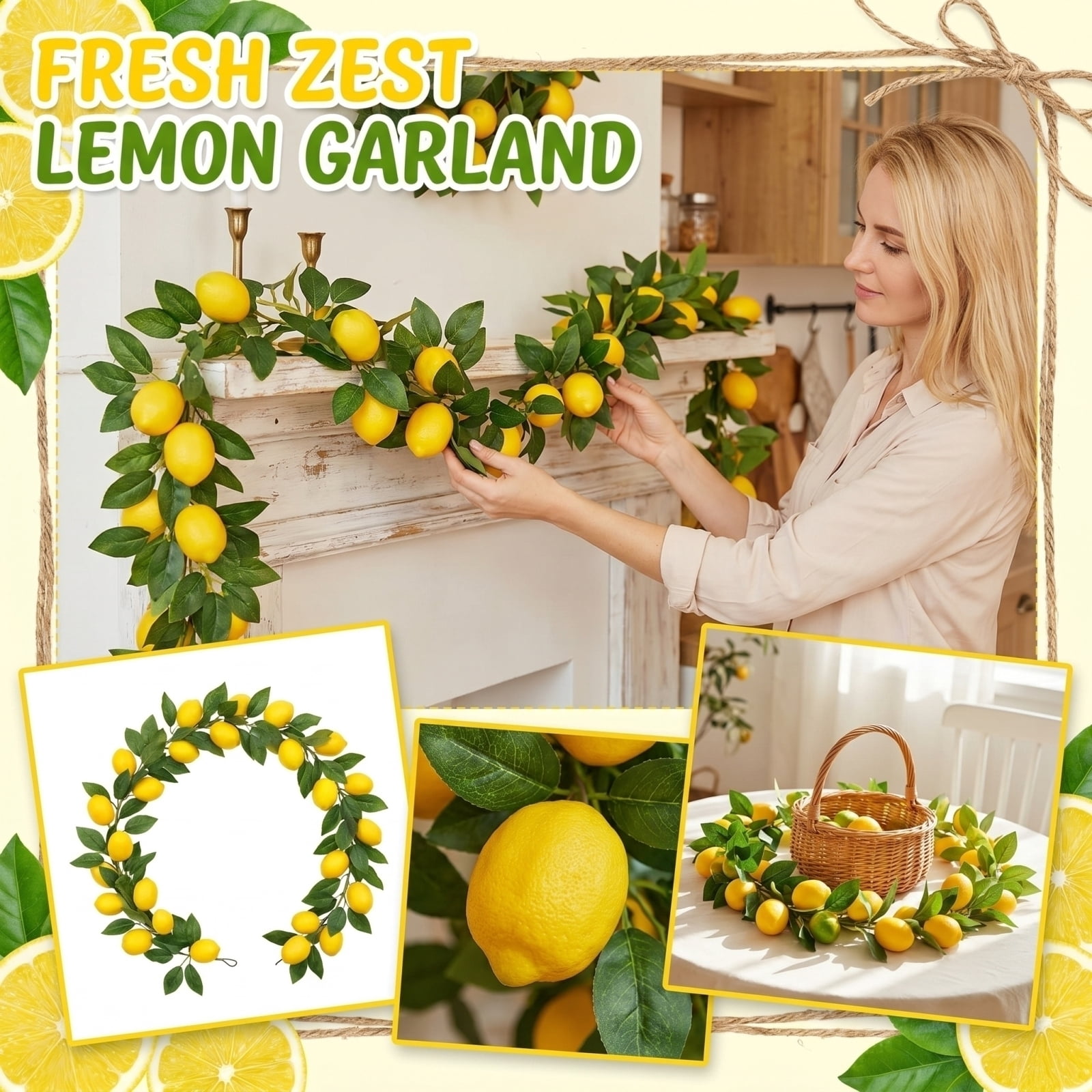 Artificial Lemon Garland, Realistic Faux Lemons Vine, Indoor Outdoor ...