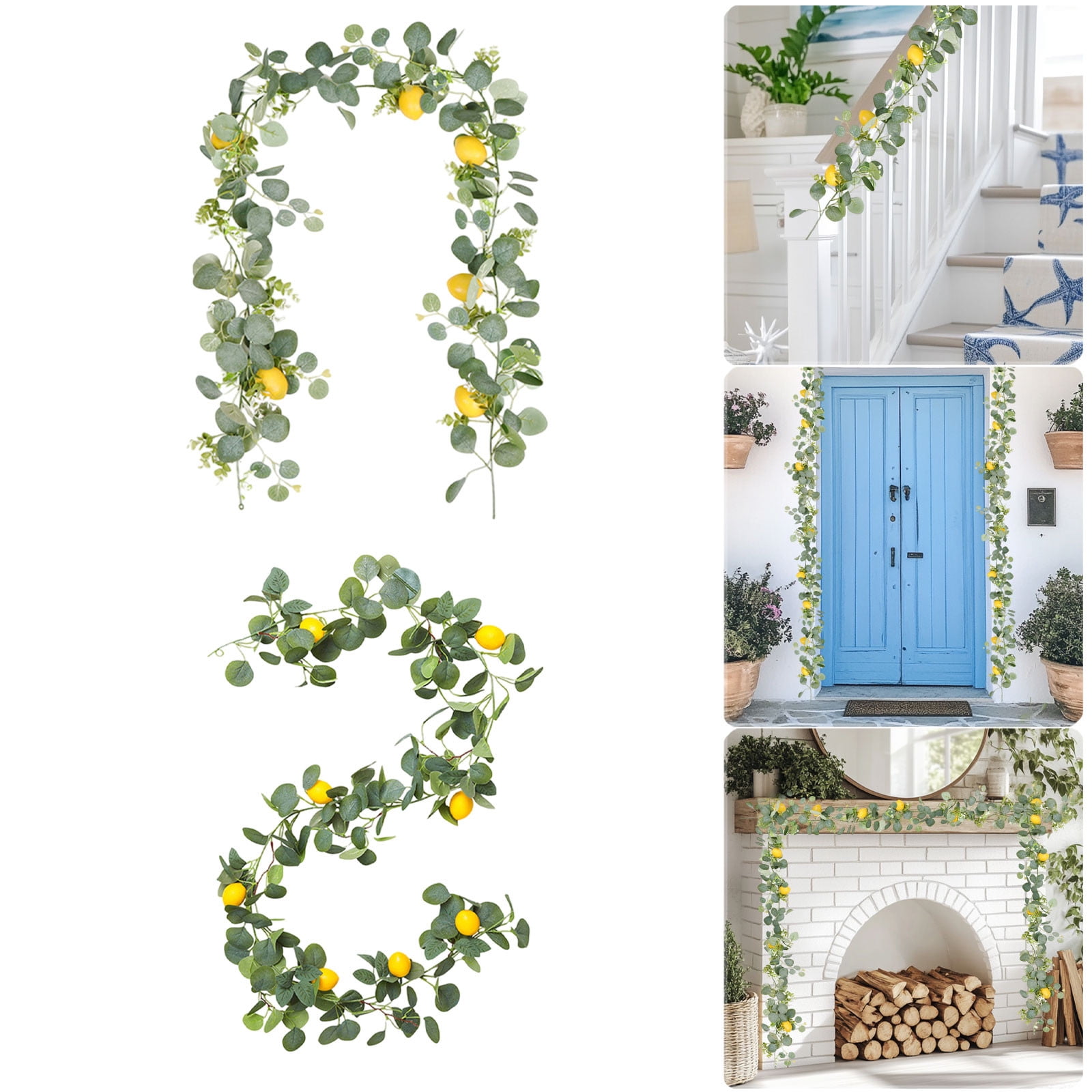 Artificial Lemon Rattan Garland | Lifelike Faux Lemons & Green Leaves ...