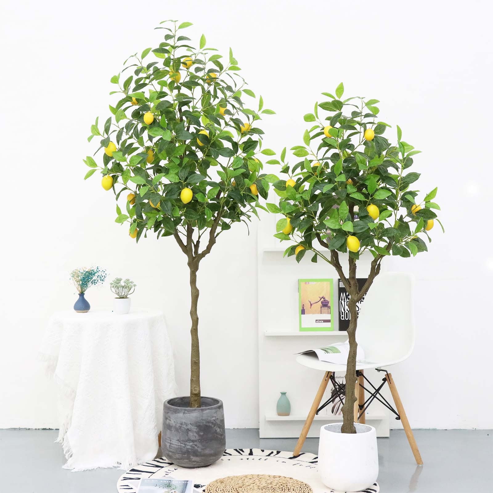Artificial Lemon Tree, 3.9/4.9FT Tall Fake Lemon Plant in Pot, Pre ...