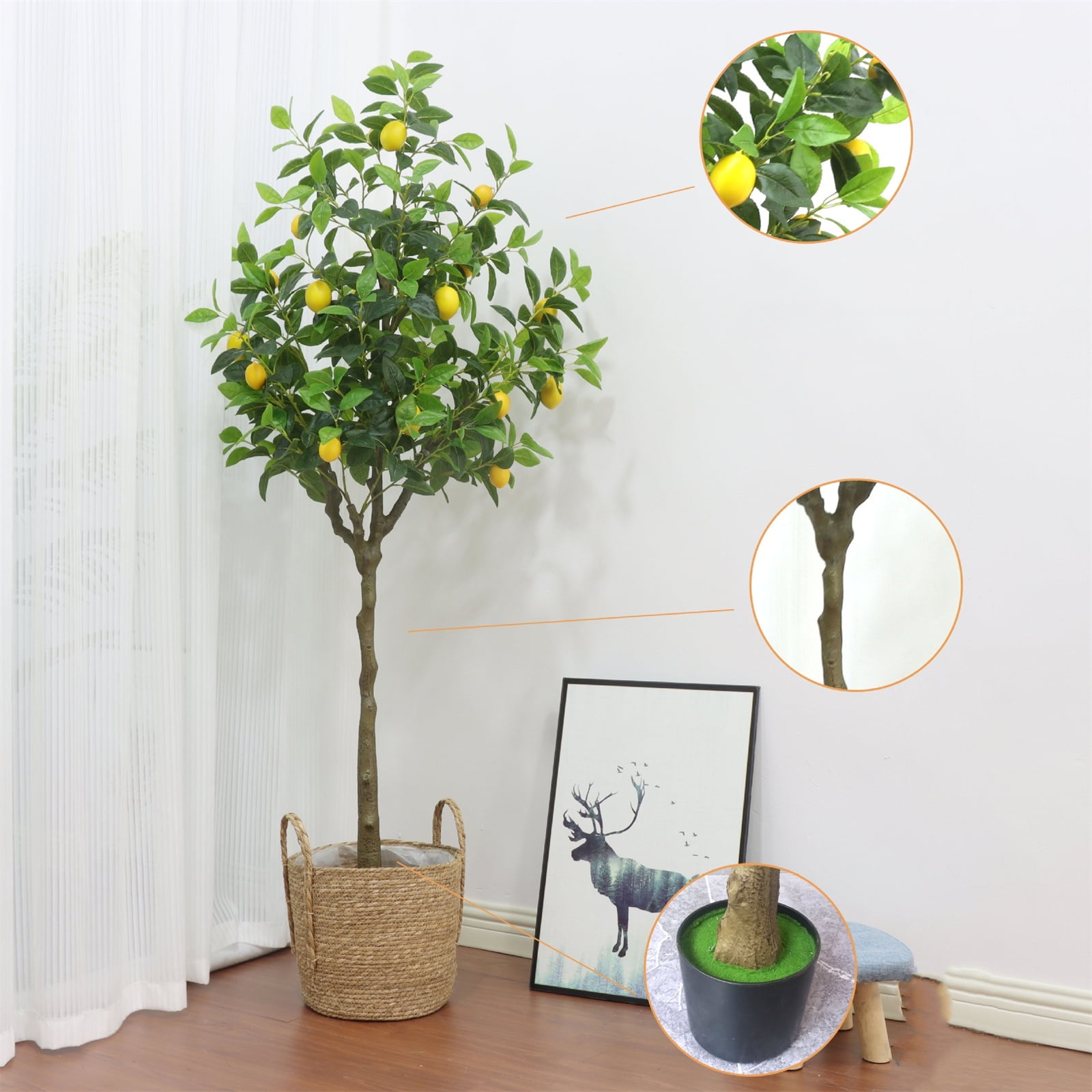 Artificial Lemon Tree, 3.9ft/4.9ft Tall Lemon Plant In Pot, Lemon Fruit ...