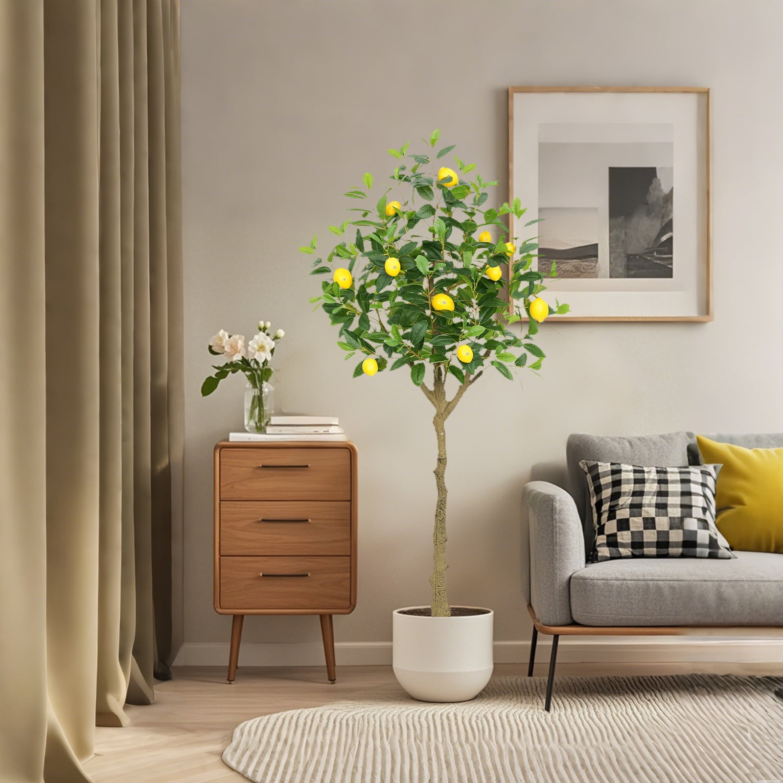 Artificial Lemon Tree, 4/5FT Tall Lemon Plant In Pot, Lemon Fruit Tree ...