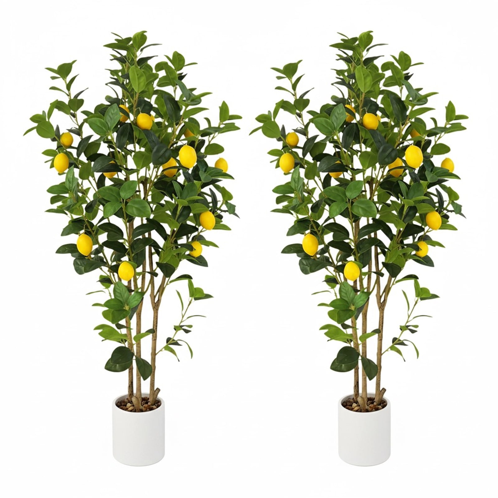 Artificial Lemon Tree 4FT - 2 Pack Faux Potted Plants with Yellow ...