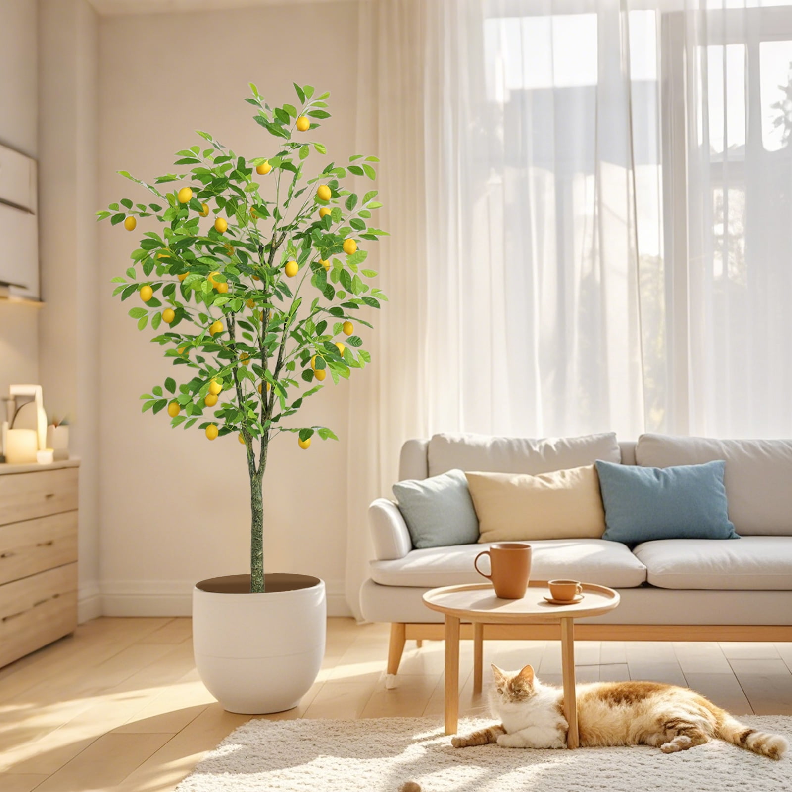 Artificial Lemon Tree with Realistic Trunks and Leaves, Fake Pre Potted ...