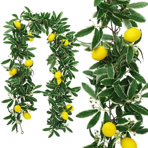 Artificial Lemon Vine Garland, 5.74ft Faux Lemon Leaf Garland for Home ...