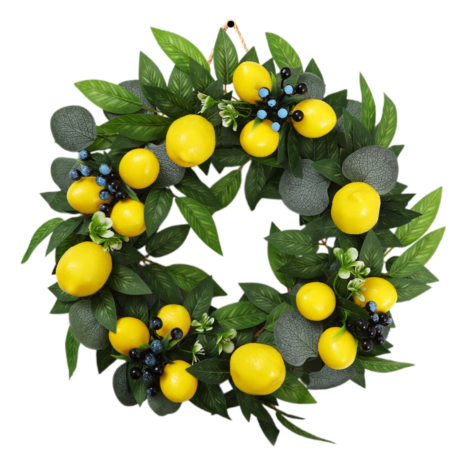 Artificial Lemon Wreath - 18 Inch Summer Fruit Wreath with Eucalyptus ...