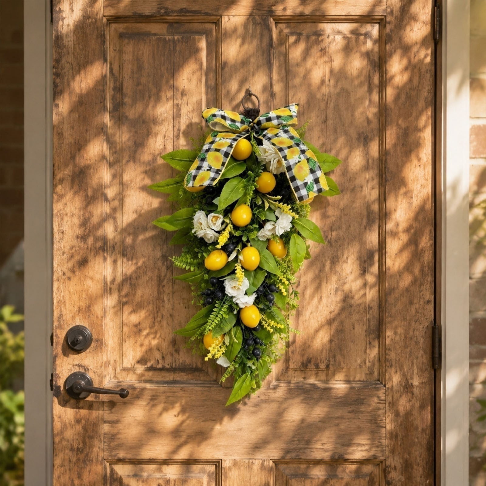 Artificial Lemon Wreath, Teardrop Shaped Summer Floral Wreath With ...