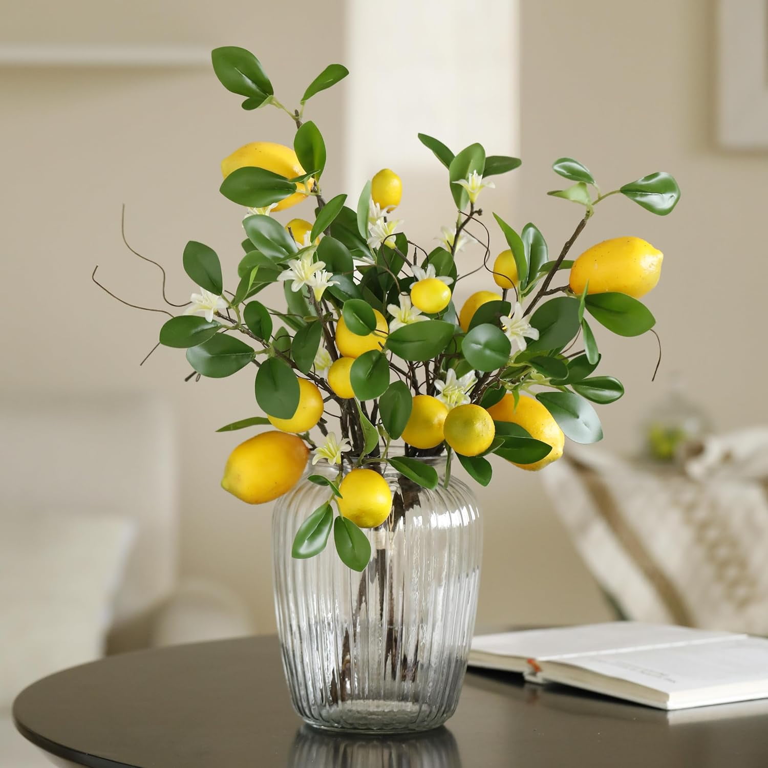 Artificial Lemons Branches, 8 Head Faux Lemons with Stem Fake Lemon ...