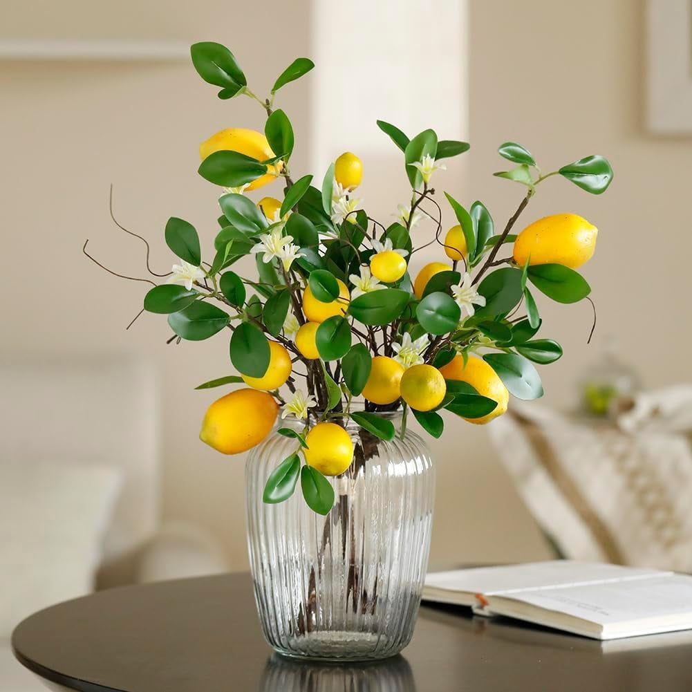 Artificial Lemons Branches, 8 Head Faux Lemons with Stem Fake Lemon ...