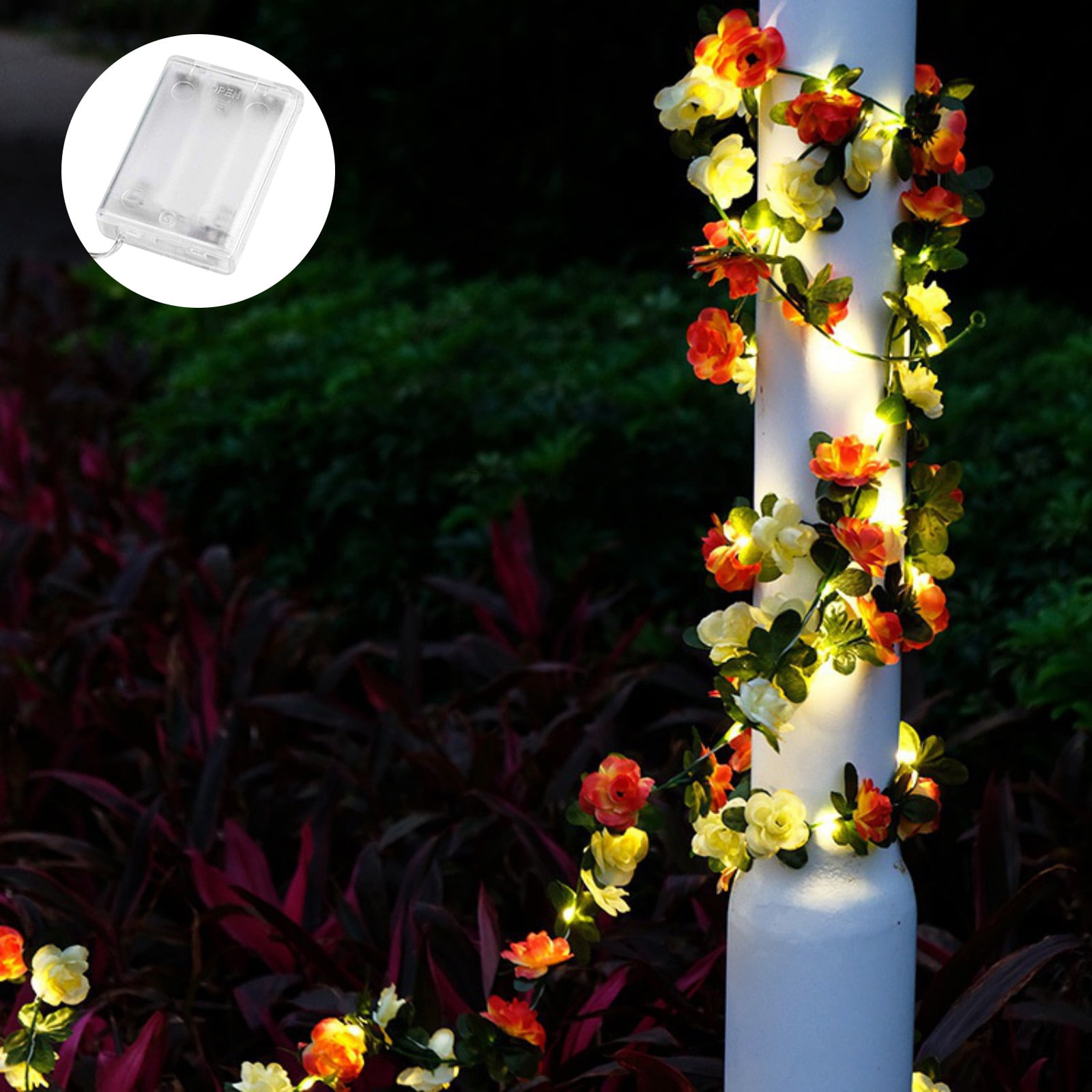 Artificial Light Pink and Orange Rose Vine Plant Fairy Window Curtain ...