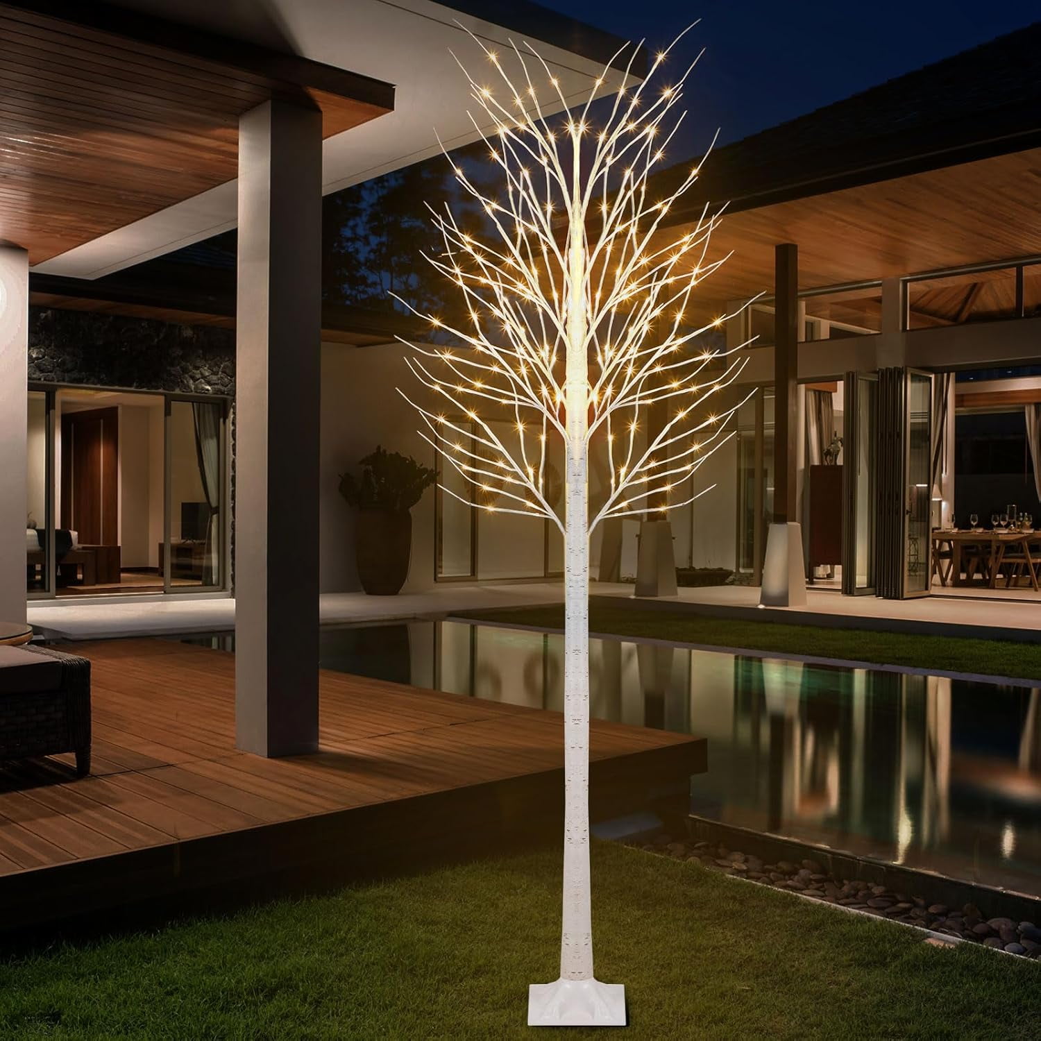 Artificial Lighted Birch Tree 8FT, Plug in White Twig Light Up Faux ...