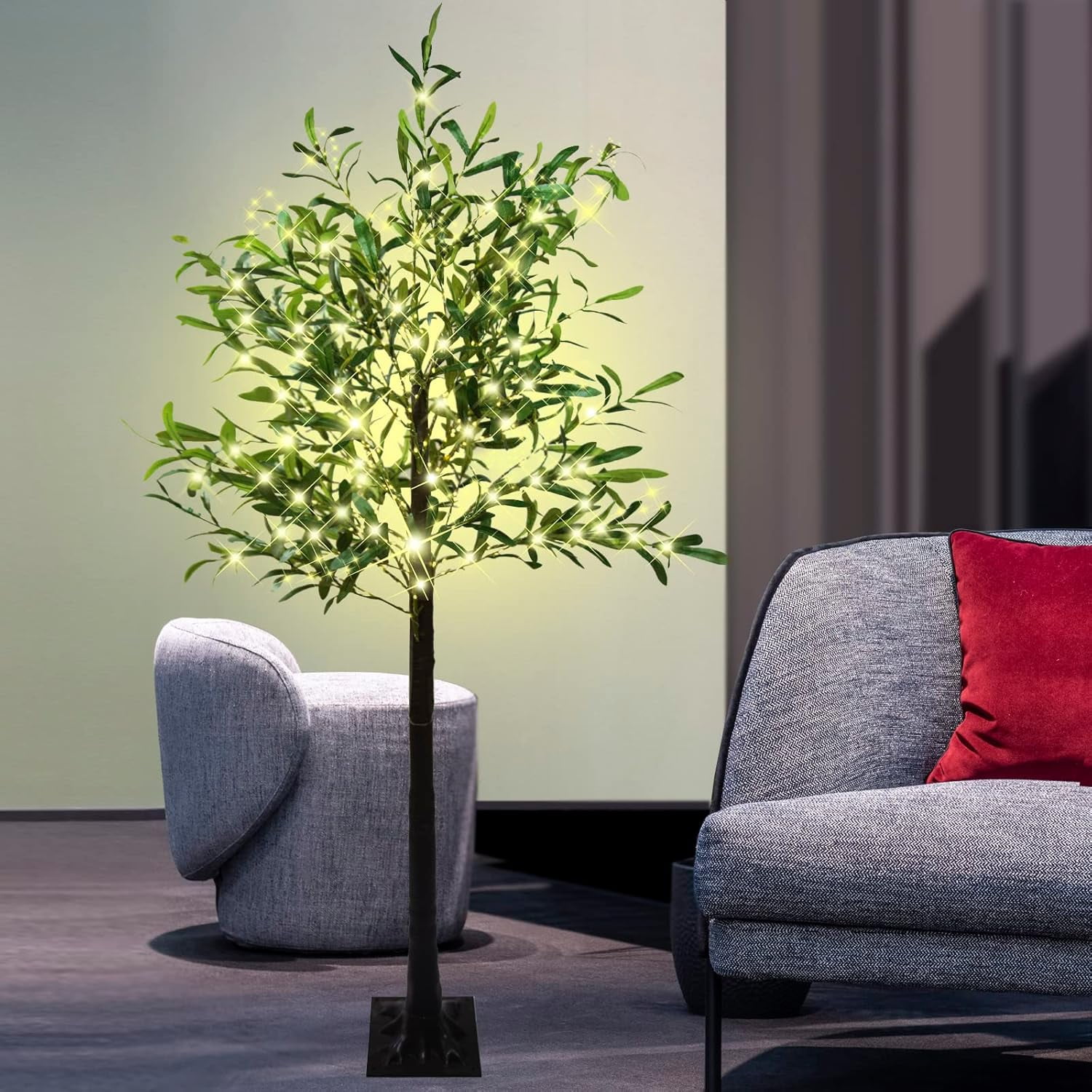 Artificial Lighted Olive Tree 6FT Tall Faux Silk Light Up Plant Trees ...