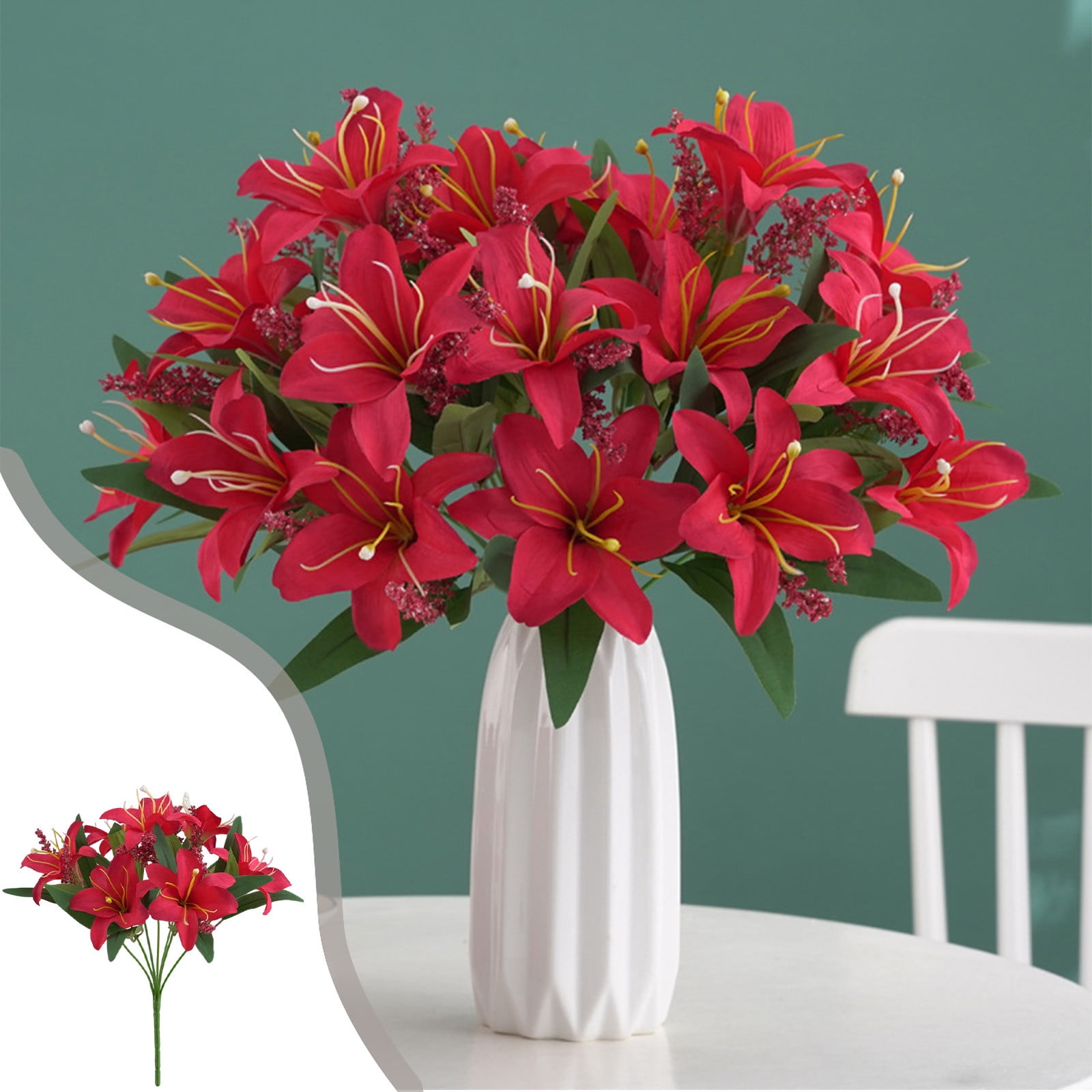 Artificial Lilies Bouquet - 12.6"×9.1" Fake Flowers for Wedding & Home ...