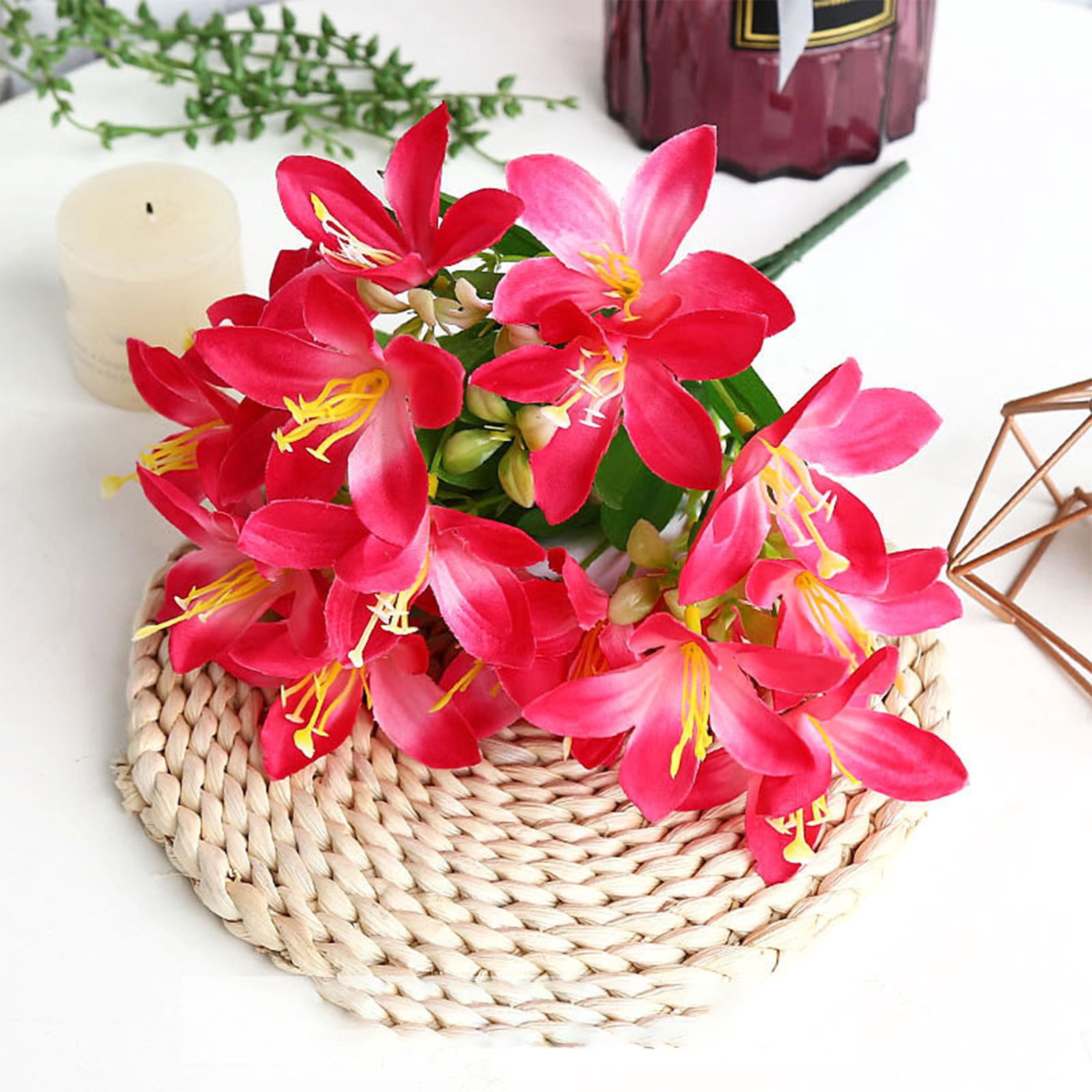 Artificial Lilies, Silk Flowers, 6 Stems 18 Blooms Bouquet for Home ...