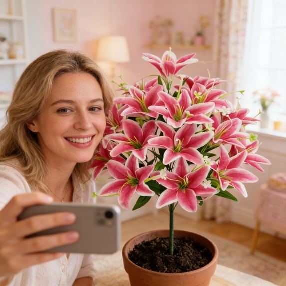 Artificial Lily 10 Heads Lily Artificial Flower Wedding Party Decor ...