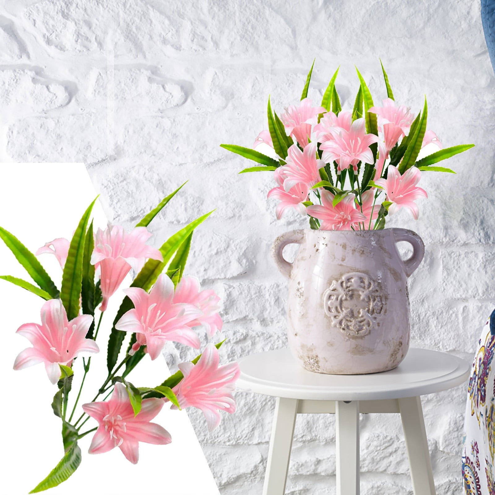 Artificial Lily Flowers Pink Fake Flowers Wedding Party Decor Bouquet ...