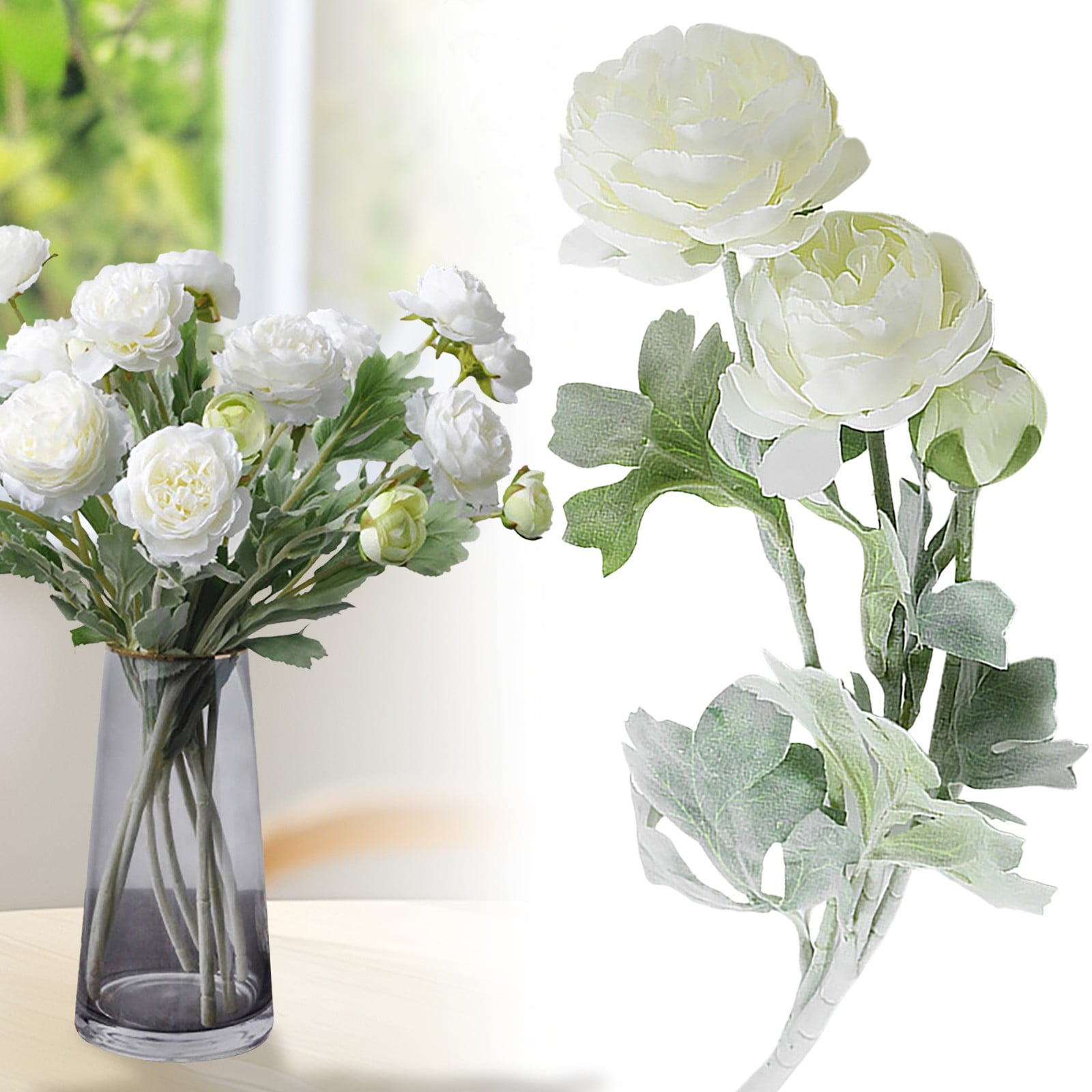 Artificial Long Red Peonies, Real-Look Ranunculus Flowers for ...