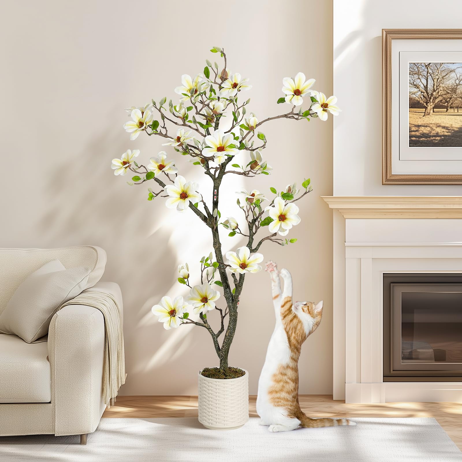 Artificial Magnolia Tree 4ft/5ft/6ft, Realistic Faux Plant with ...