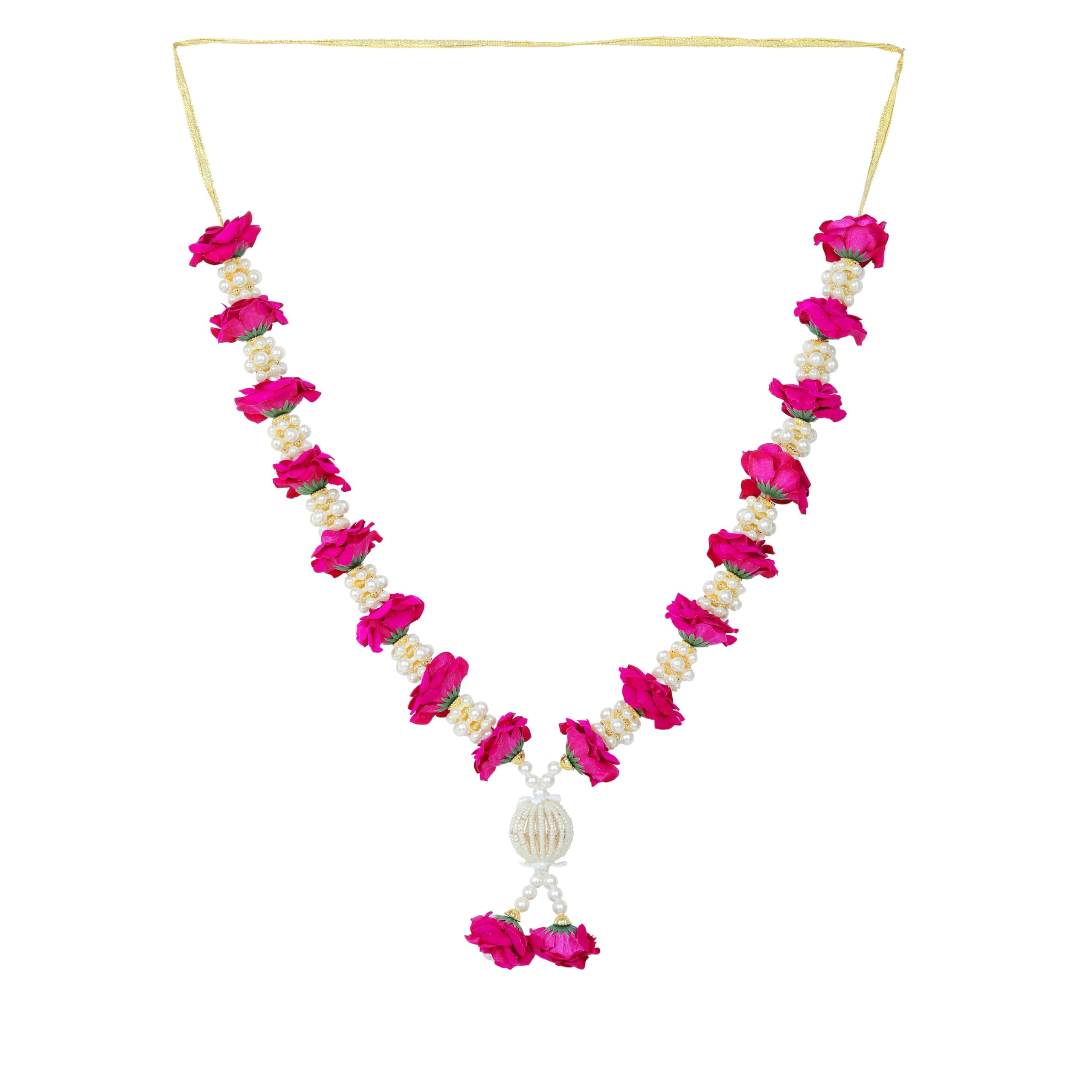 Artificial Mala Rose Flowers Ribbon Garland for Idol-Mala with Beads ...