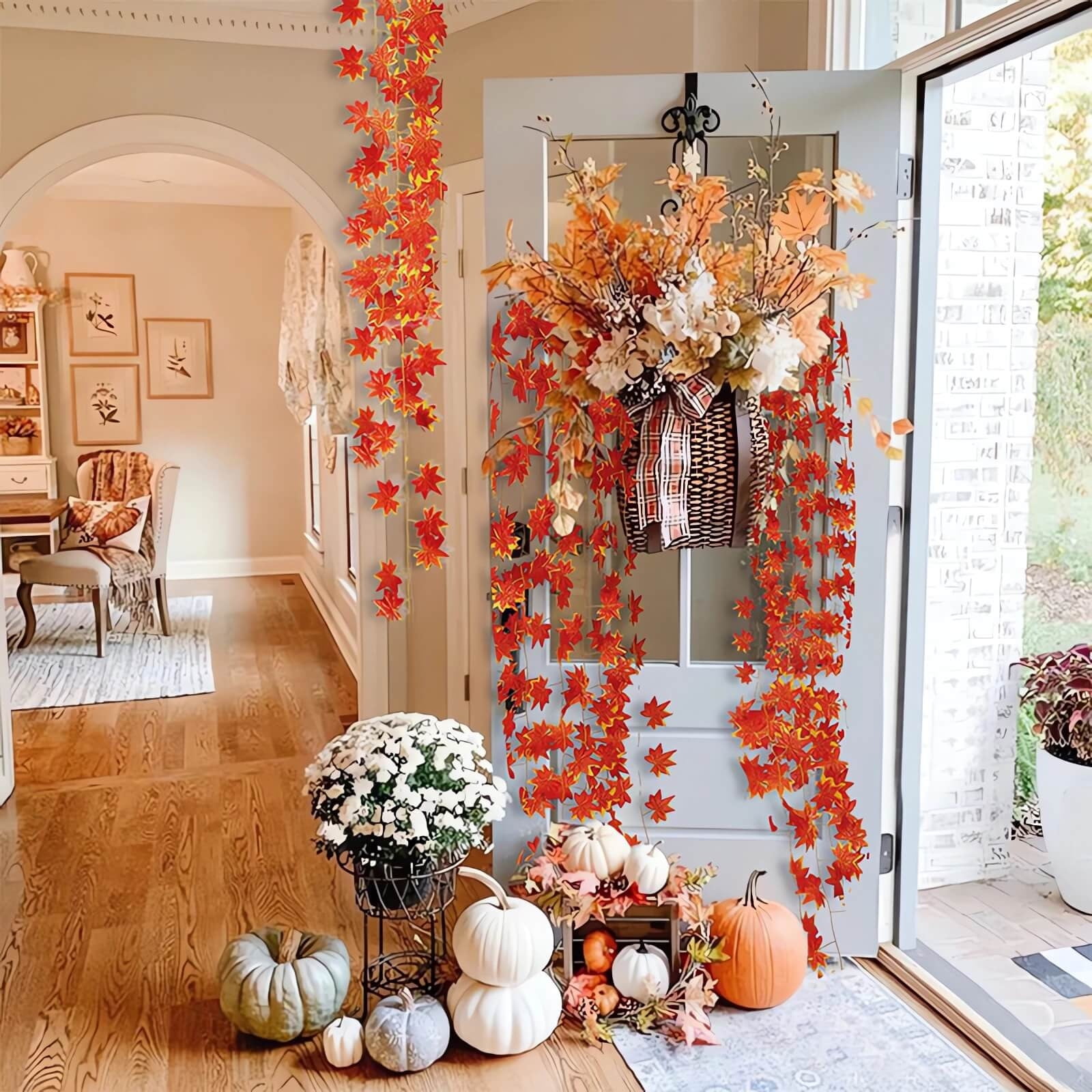 Artificial Maple Leaf Garland 12 Pack | Fall Hanging Vine Decoration ...