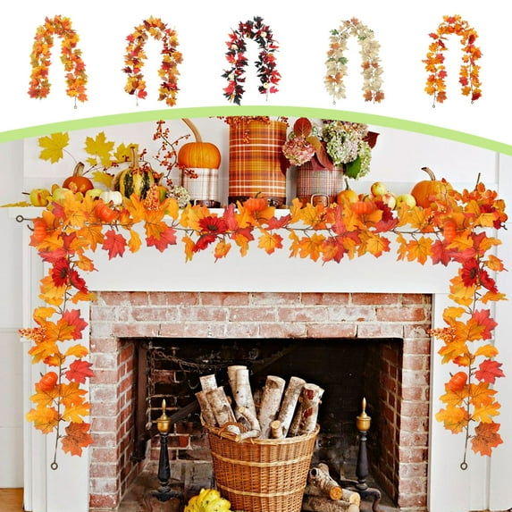 Artificial Maple Leaf Garland Halloween Thanksgiving Decor | Hanging Rattan Vine | Multicolor ...