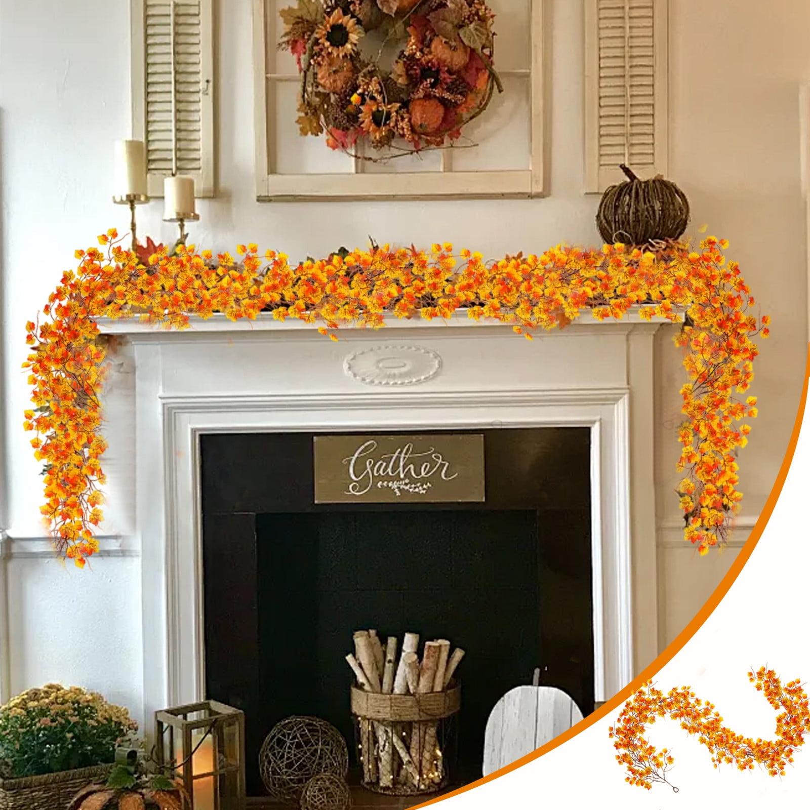 Artificial Maple Leaf Garland | Orange Fall Vine | 2 Meter Plastic Fake Maple Leaves ...