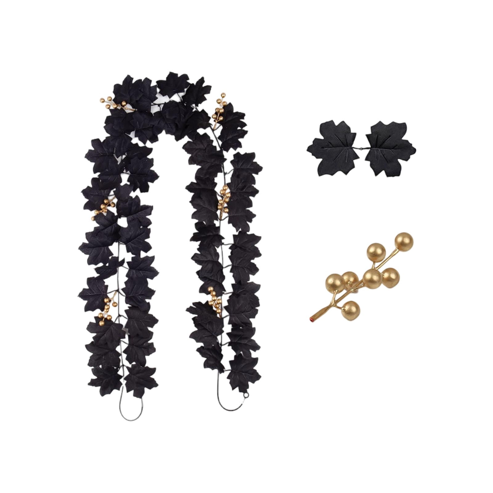 Artificial Maple Leaf Halloween Garland Black Foliage Vine With Gold ...