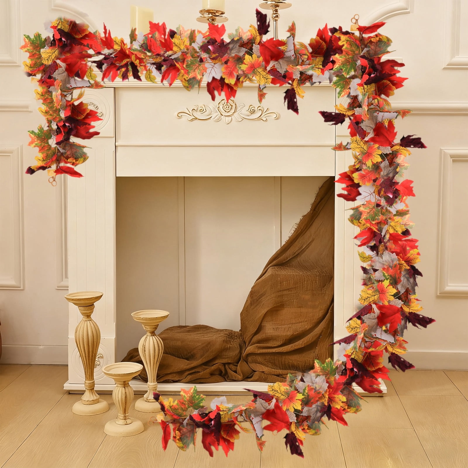 Artificial Maple Leaf Rattan Garland 175cm | Orange Plastic Autumn Vine ...