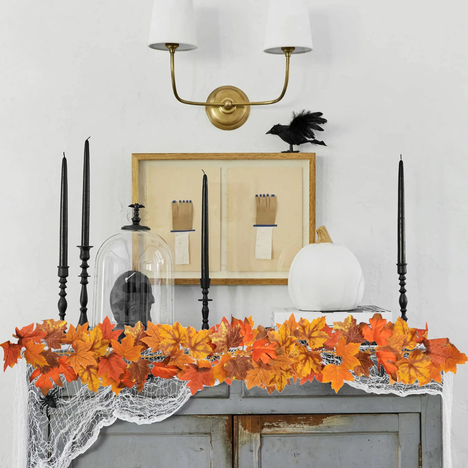 Artificial Maple Leaf Rattan Holiday Stair and Door Decoration, Autumn ...