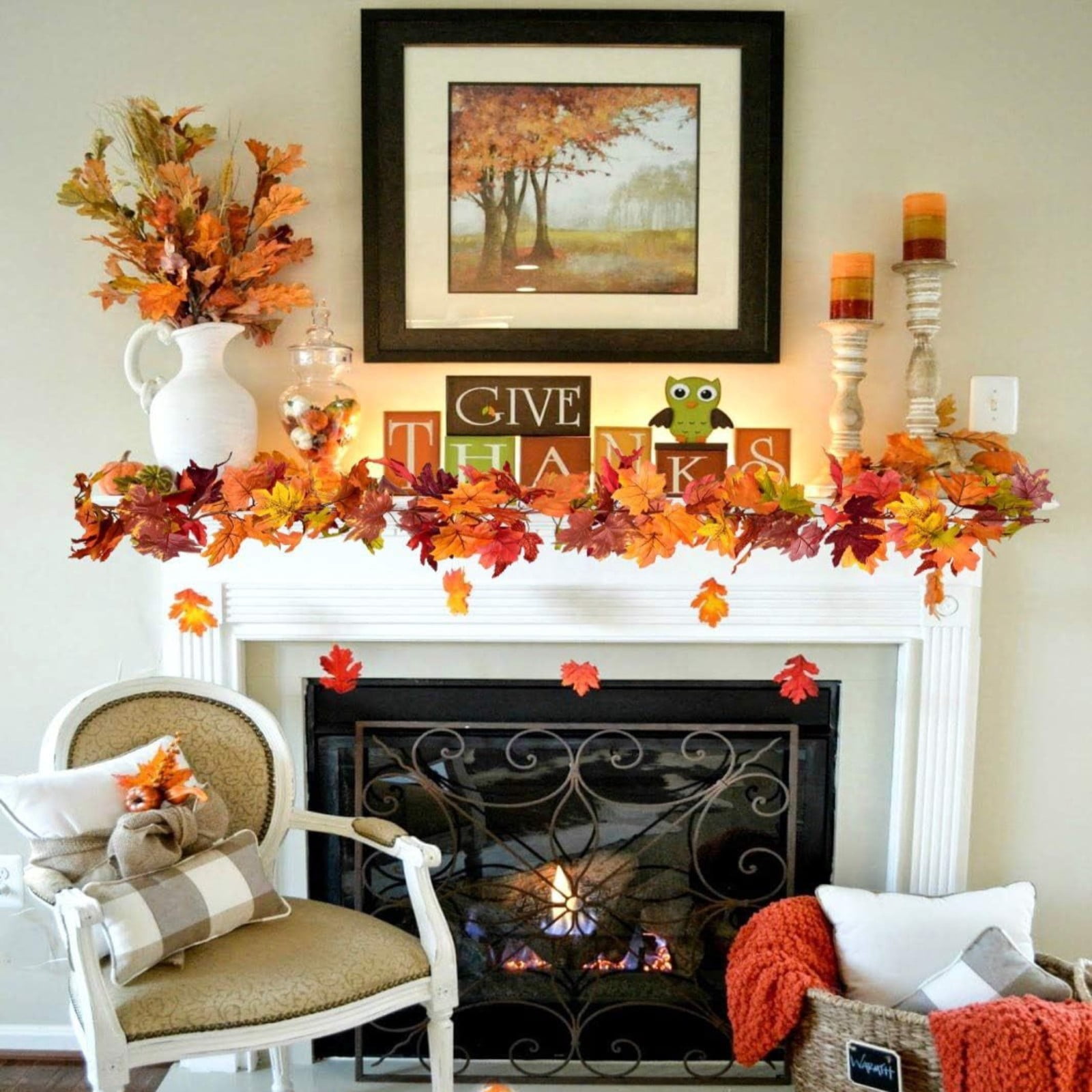 Artificial Maple Leaf Rattan Vine Garland, Realistic Fall Foliage Home ...