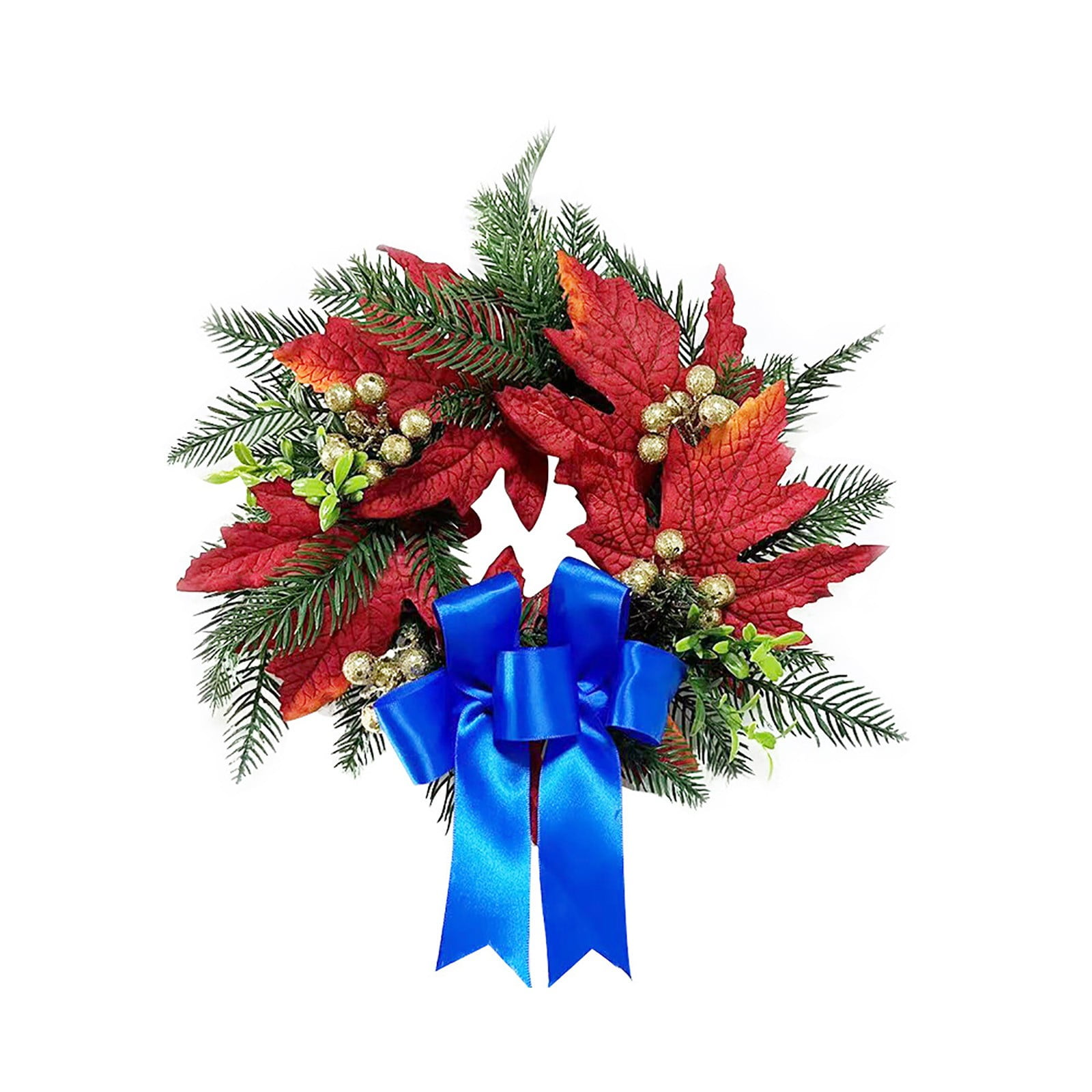 Artificial Maple Leaf Wreath with Pine Branches Decorative Ribbon and ...