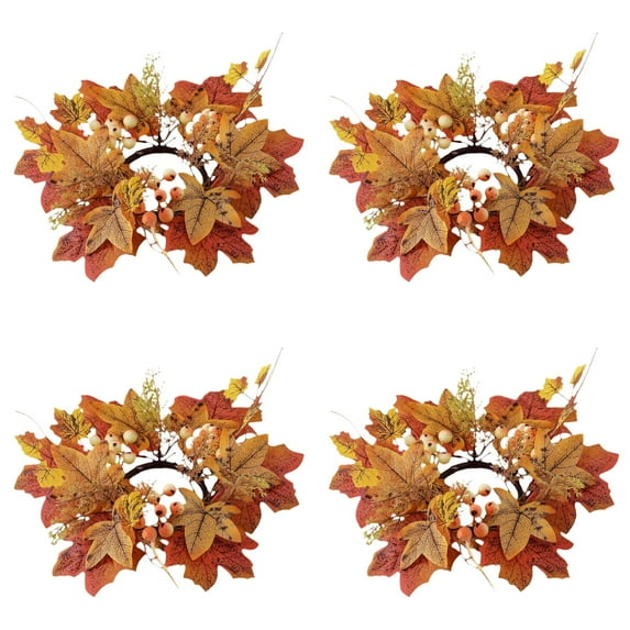 Artificial Maple Leaves and Berries Candle Rings Fall Candle Holders ...