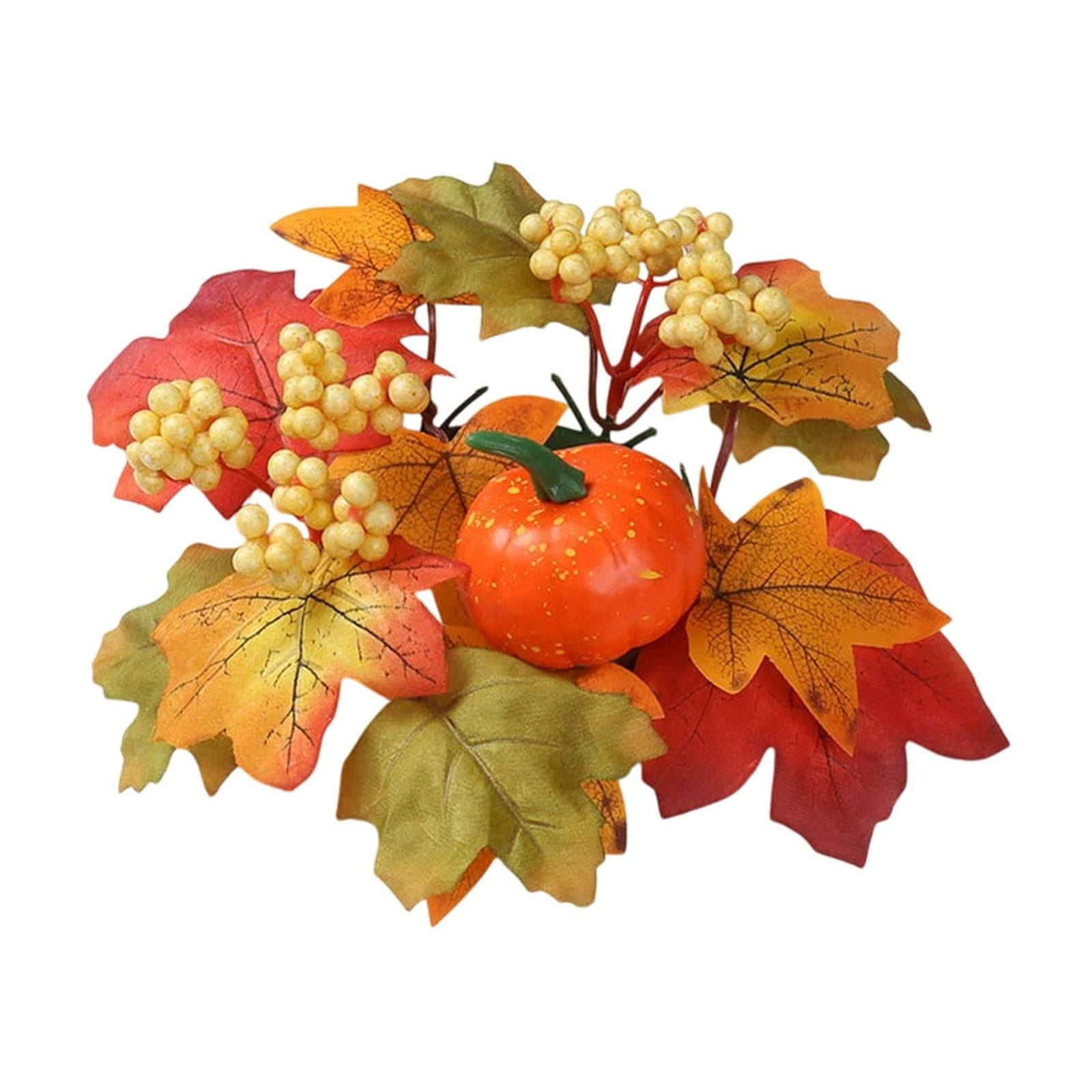 Artificial Maple Leaves Candle Rings with Berries Pumpkins, Fall Candle ...