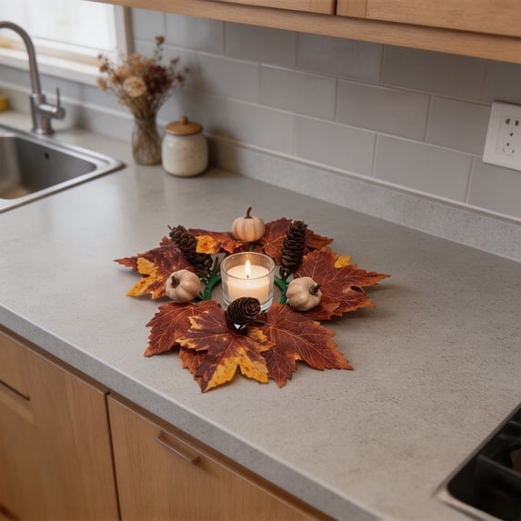 Artificial Maple Leaves Candle Rings Wreaths 4.7 Inch Center Fall ...