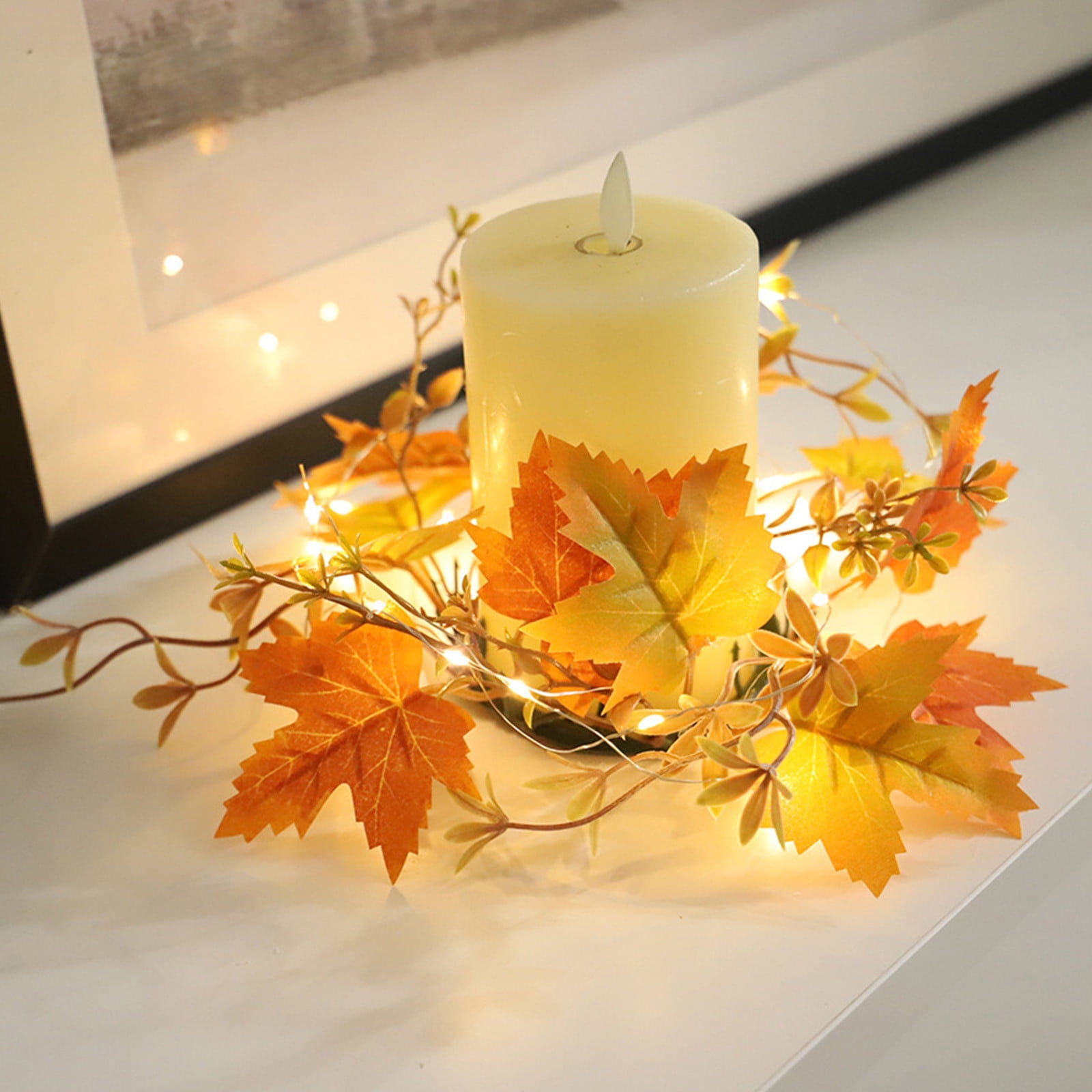 Artificial Maple Leaves Candle Rings Wreaths Fall Candle Ring for ...