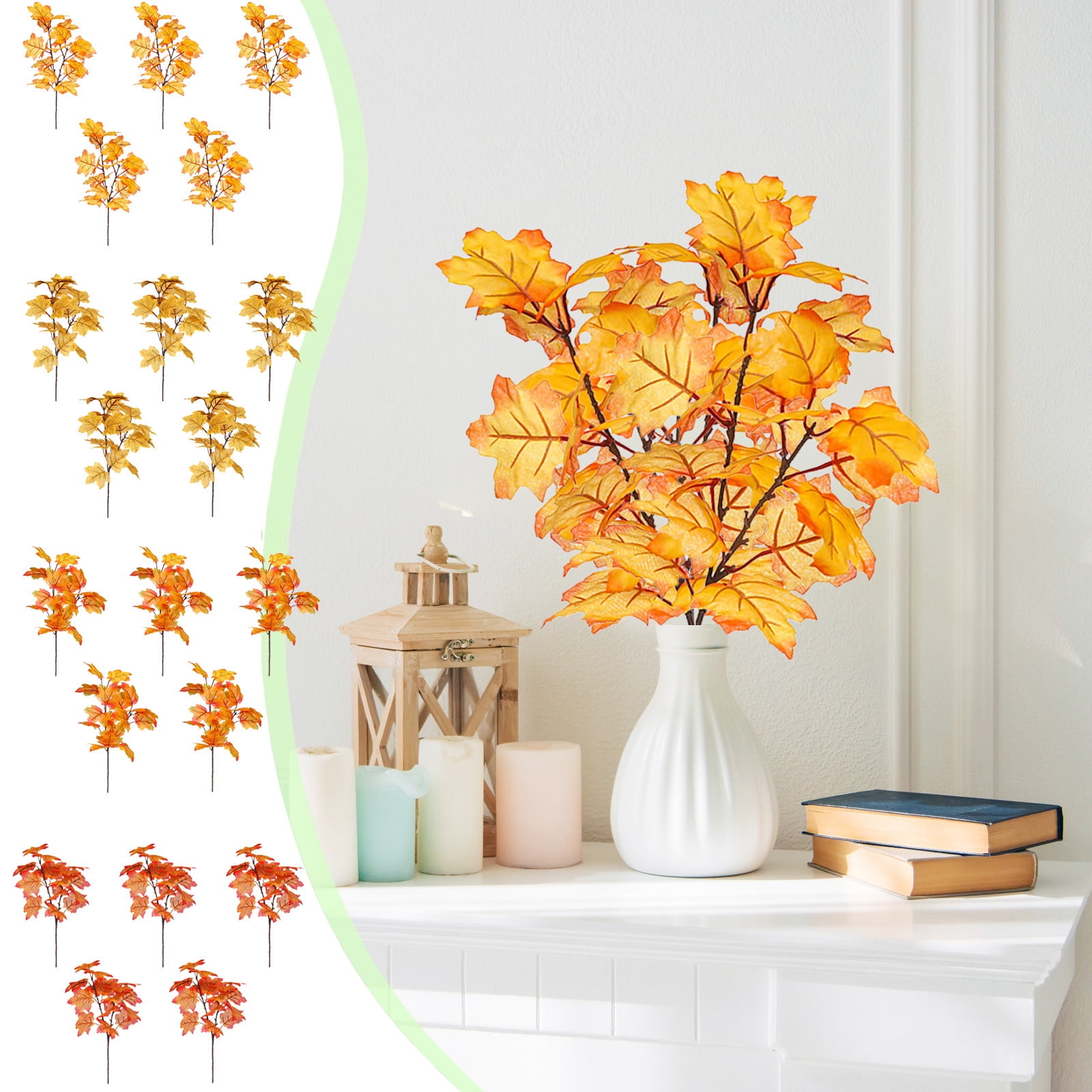 Artificial Maple Leaves, Fall Branch Stems, 5 PCS Set, Silk Material ...