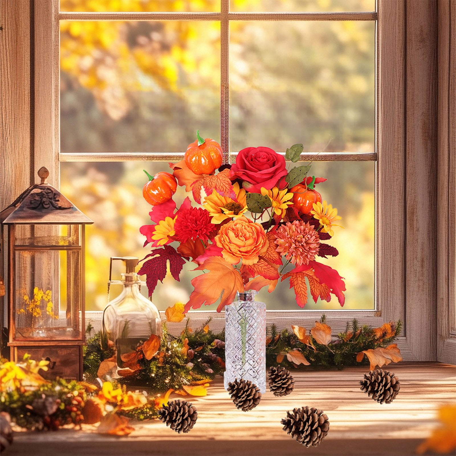 Artificial Maple Leaves Stems 16.9" Fake Fall Leaves Plants Outdoor ...